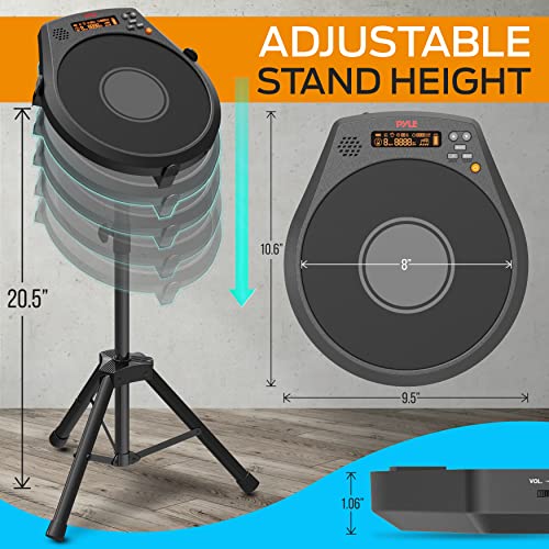 Pyle Digital Practice Drum Pad Set with Adjustable Tripod Stand, 8" Portable Electronic Snare w/Speaker, Metronome, Rhythm & Sticks
