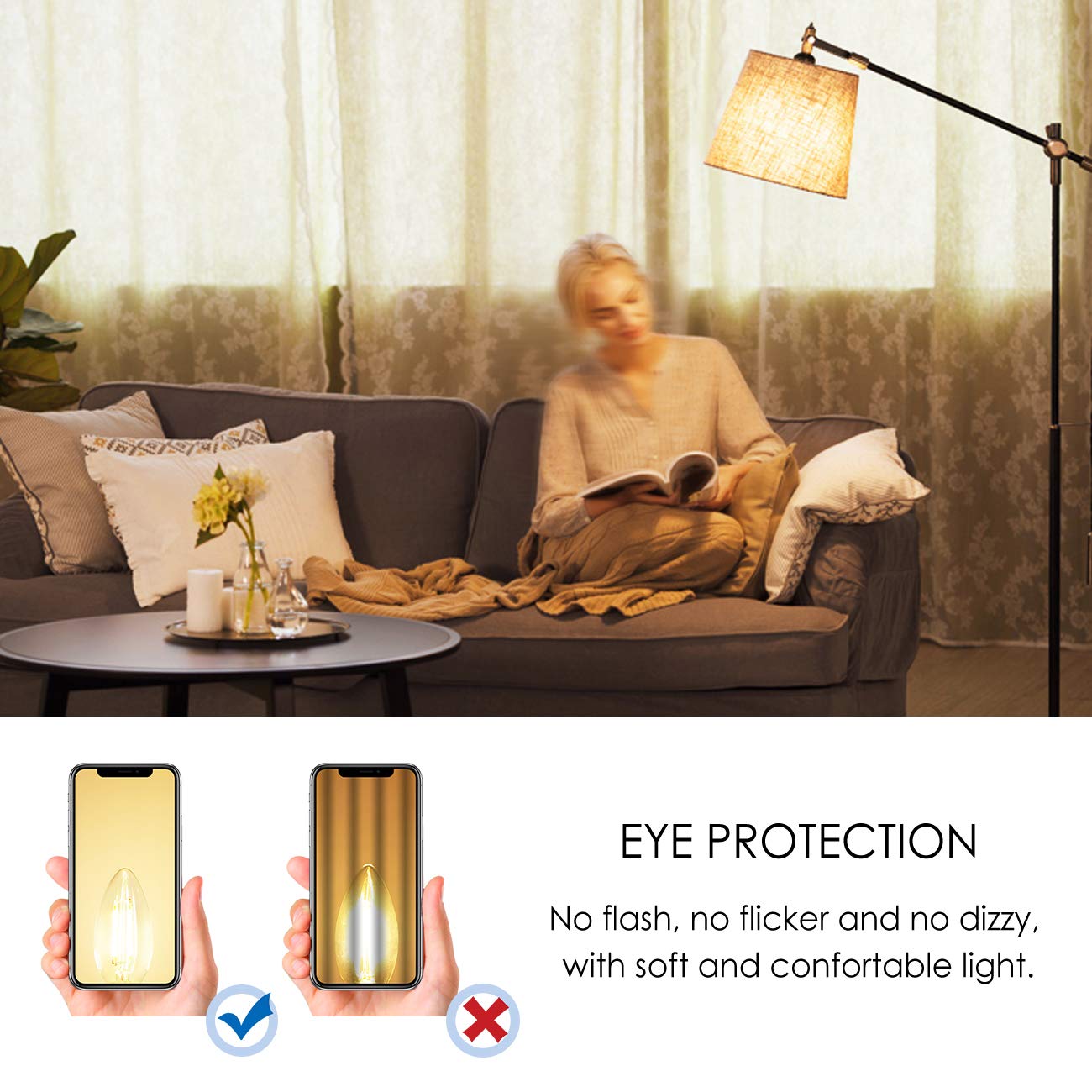 LVWIT B11 Filament Bulb E26 Base Non-Dimmable 6W(60W Equivalent) 2700K Warm White Chandelier Decorative Candle Light Bulb 6 Pack