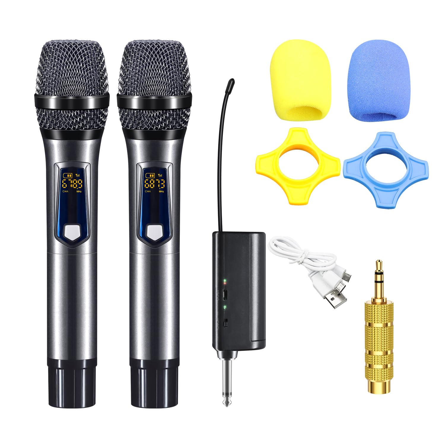 PAsucceed Wireless Microphones, UHF Metal Dual Handheld Cordless Microphone, Rechargeable Receiver, for Church, Speech, Wedding, Party Singing,Karaoke Machine, Speaker, Amplifier,160ft Range