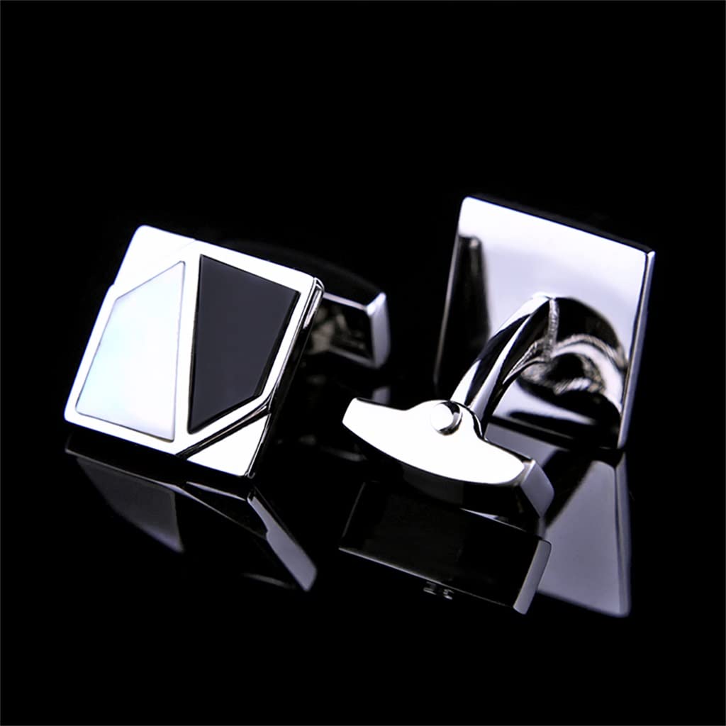 Shirt Men's French Cufflinks Black and White Shell Metal Irregular Splicing Cufflinks Buttons (Color : A, Size : 16 * 16mm) (A 16 * 16mm)