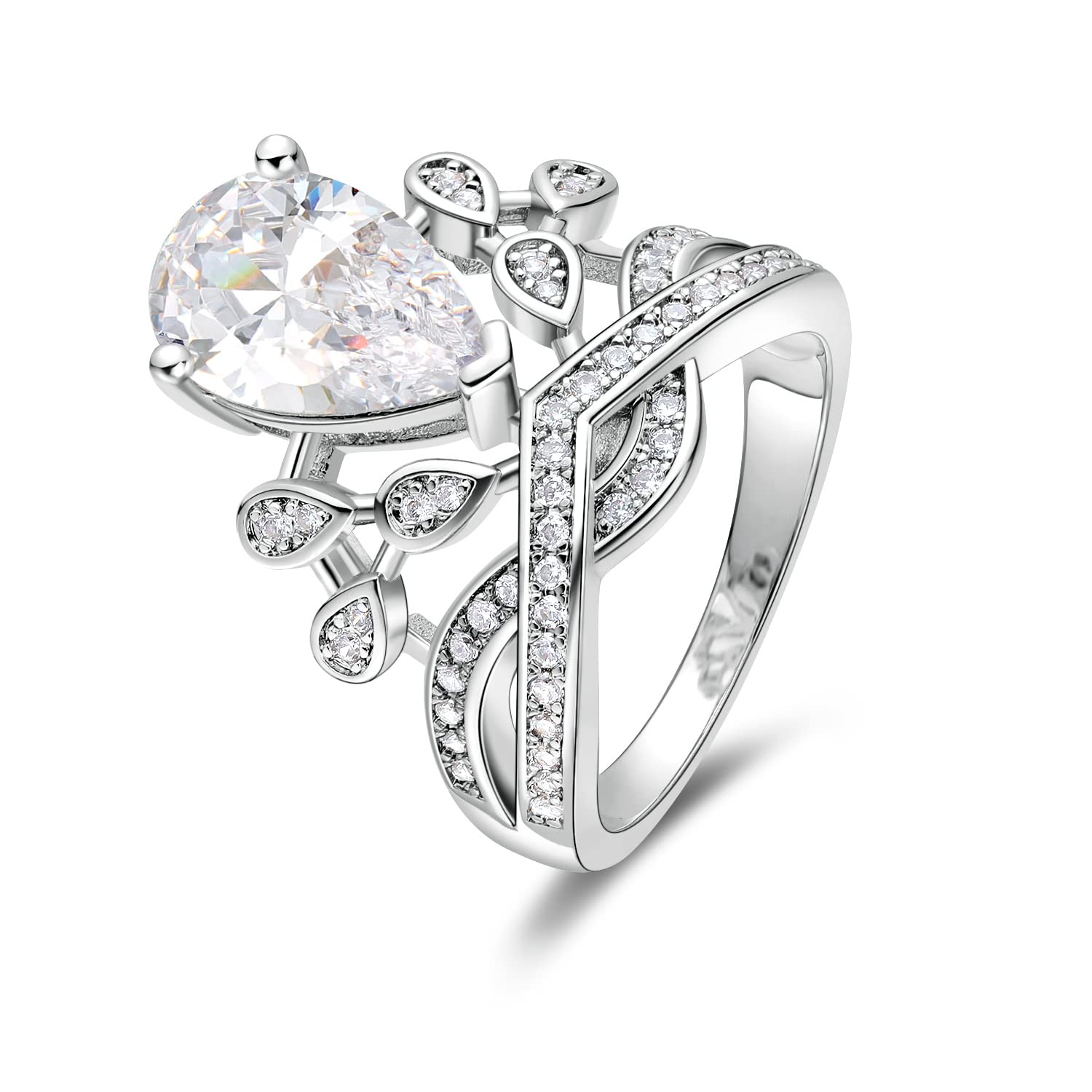 OPOMOMO 3CT Engagement Wedding Ring for Women Teardrop Cubic Zirconia Eternity Ring Promise Bridal Band Rings Gift (8)
