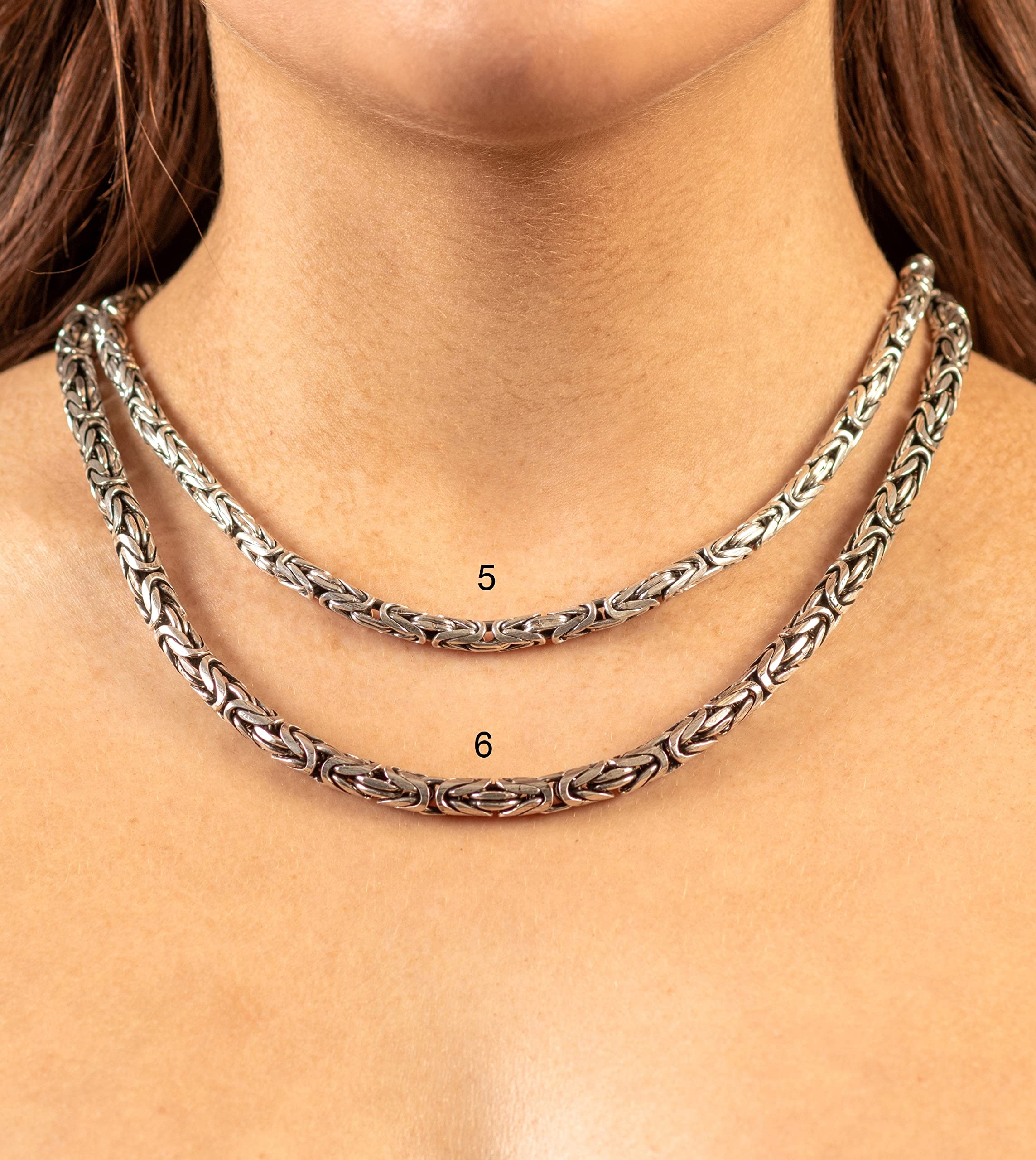 Olive & Chain Oxidized 925 Sterling Silver Bali Byzantine Chain Necklace, Hook Eye Closure, Hypoallergenic, Unisex Men’s Women’s