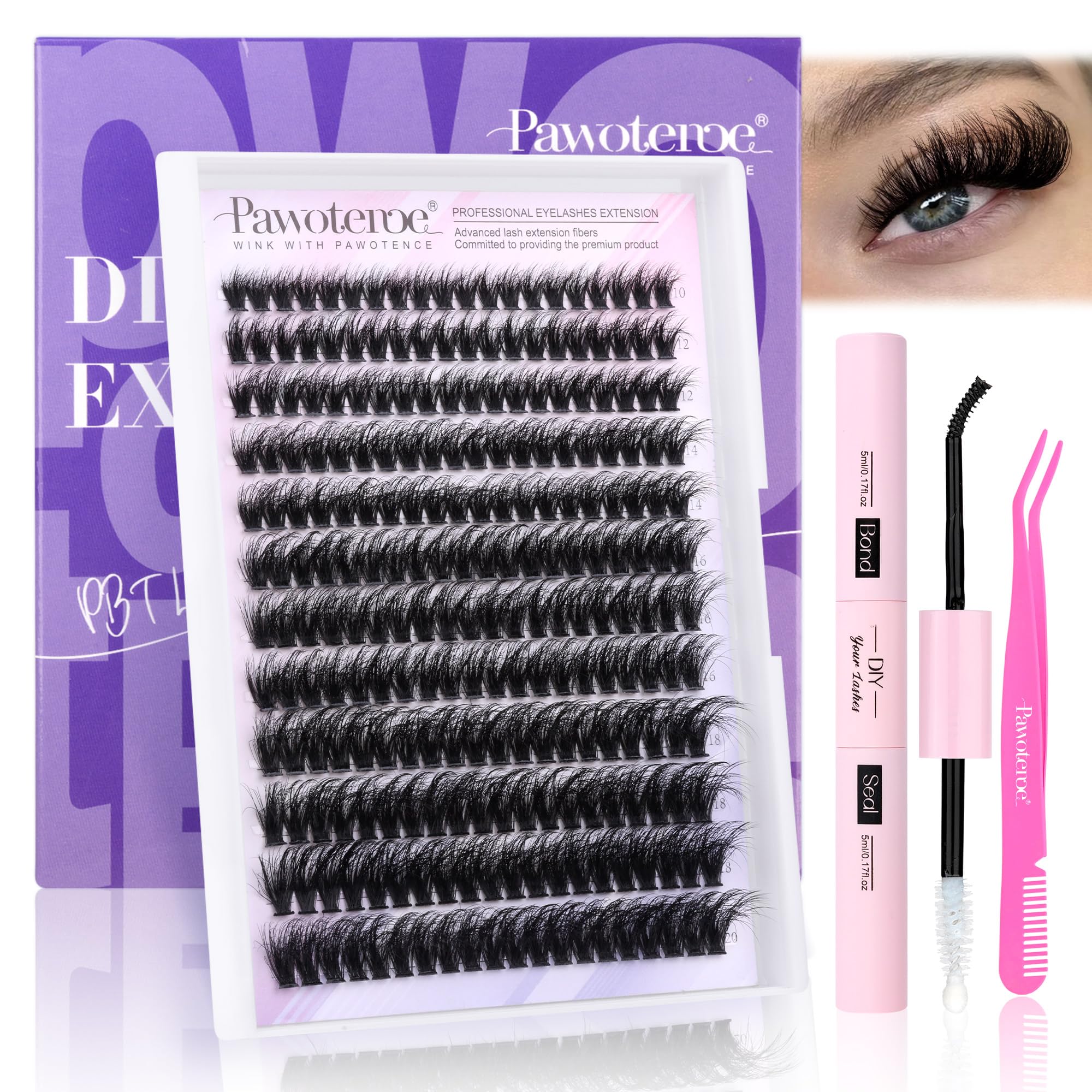 Lash Extension Kit Lash Clusters Fluffy 80D Curl DIY Eyelash Extension Kit 10-20mm Individual Lashes Mink with Lash Bond and Seal and Lash Tweezers for Self Application at Home (MINK-80D-10-20MIX KIT)