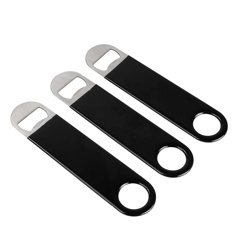 Saedy 3 Pcs Rubber Flat Bottle Opener, Bartender Bar Flade Speed Opener Stainless Steel, 7 Inch, Black