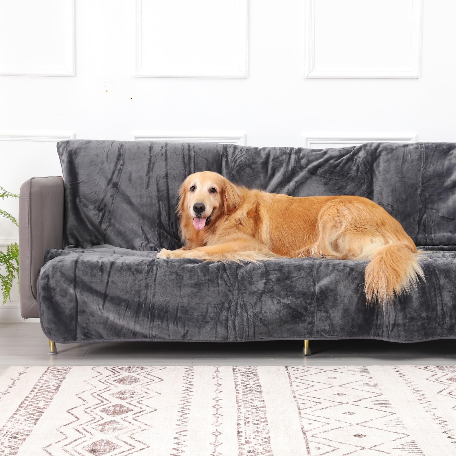 Walverdant Waterproof Dog Blanket for Large Dogs, Dog Bed Cover for Bed Couch Sofa, Liquid Pee Proof Pet Blanket Washable, Soft Reversible Sherpa Fleece Blanket Furniture Protector(Gray, 80"x 60")