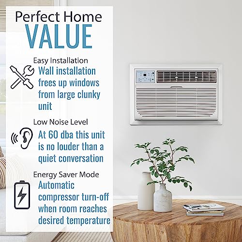 Keystone 12,000 BTU 230V Wall Mounted Air Conditioner & Dehumidifier with Remote Control - Quiet Wall AC Unit for Bedroom, Bathroom, Nursery, Medium Sized Rooms up to 550 Sq.Ft.