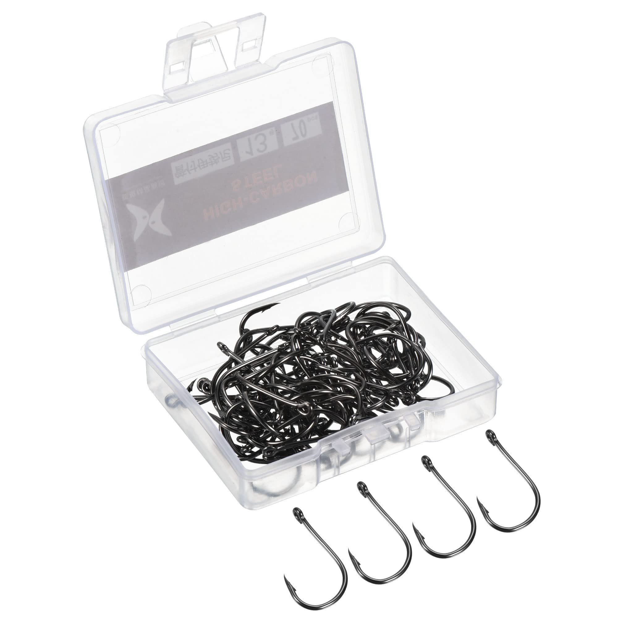 PATIKIL 13# Catfish Hooks, 70 Pack 0.53" Claw Fish Hook Fishing Hook High Carbon Steel J Shaped with Barbs for Freshwater Saltwater, Black