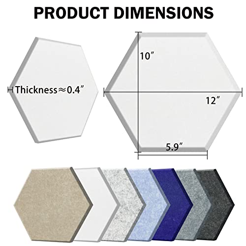 SHJADE Acoustic Panels Hexagon Self-Adhesive, 12 Pack Soundproof Wall Padding, 12" X 10" X 0.4" Absorption Panel Used in Home and Offices(Grey)