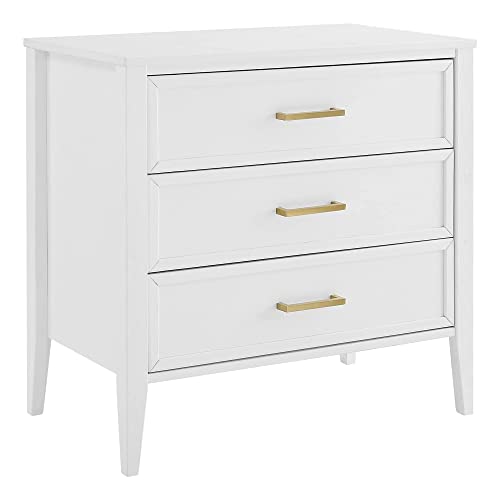 MUSEHOMEINC Solid Wood 3 Drawer Dresser/Nightstand Mid-Century Chests of Drawers with Electroplated Metal Handle,Bed Side Table for Bedroom in White