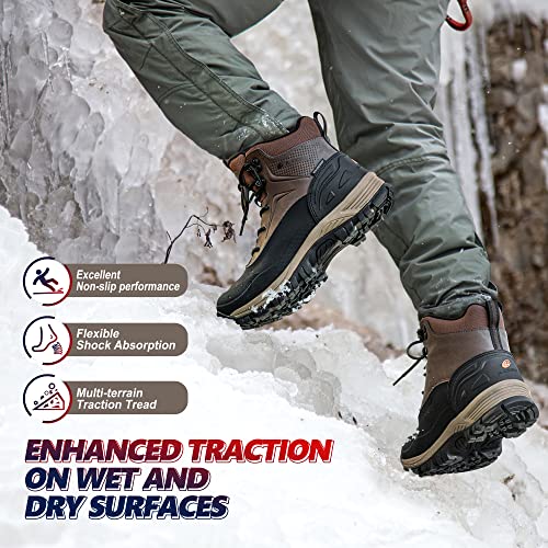 R CORD Snow Boots for Men Mens Snow Boots Mid Calf Winter Boots Lace Up Outdoor Duck Boots Snow Boots for Men Brown Size 11