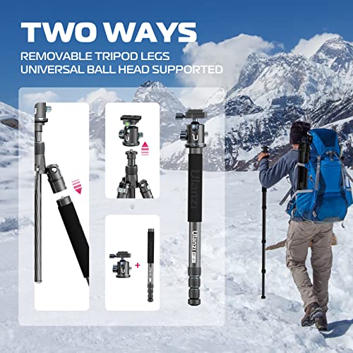 ULANZI MT-61 Professional Camera Tripod, 68.5" Lightweight Carbon Fiber Trabel Tripod with Arca Quick Release 1/4" Screw & 360° Ballhead, for Most Cameras/DSLR/Projector, Weight 3.55lbs, Maxload 33lbs