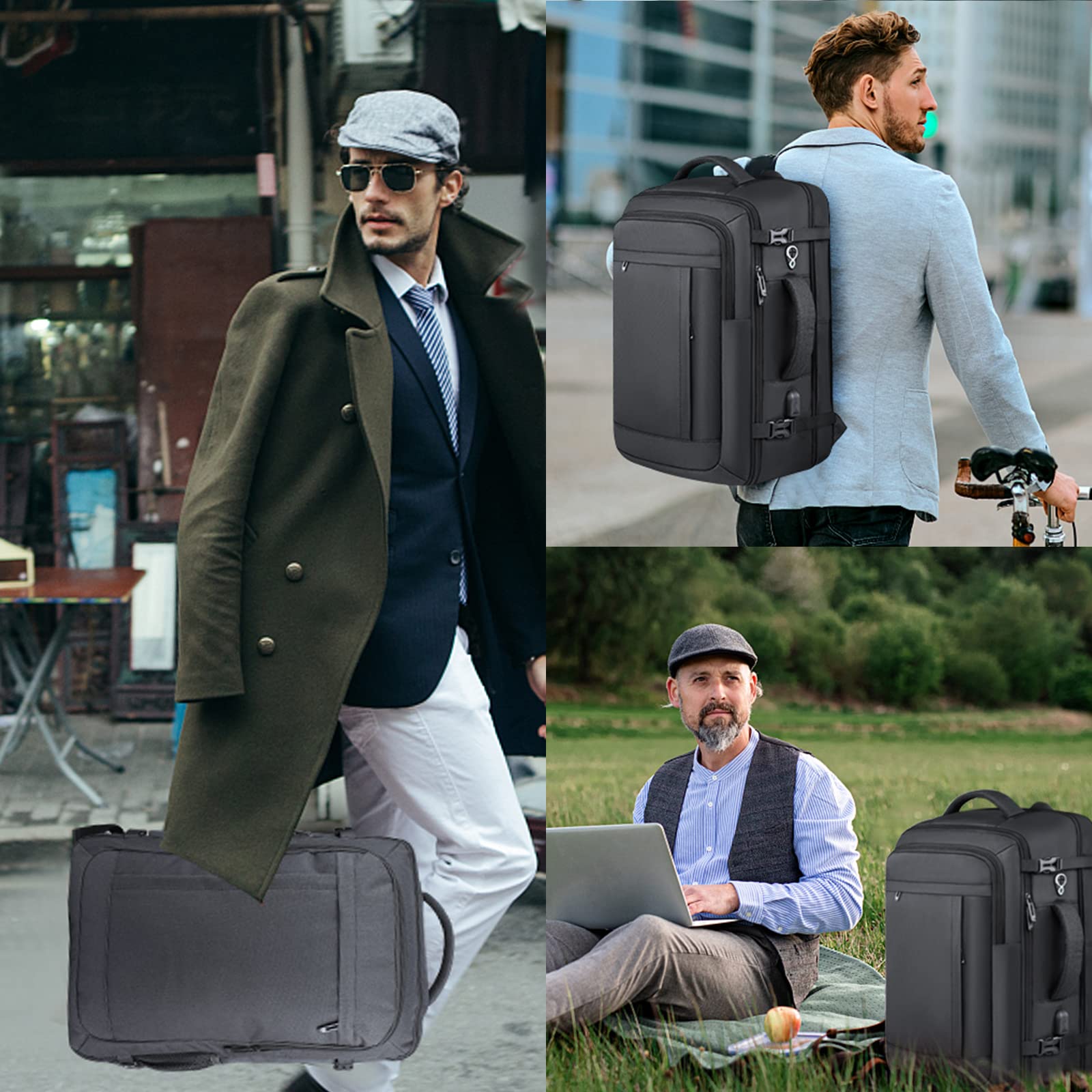 Lapsouno Backpack, Carry On Backpack, Expandable Travel Backpack for Carryon Luggage, 40L Extra Large Flight Approved Traveling Backpacks for Men Women, Water Resistant Business Daypack Bag, Black