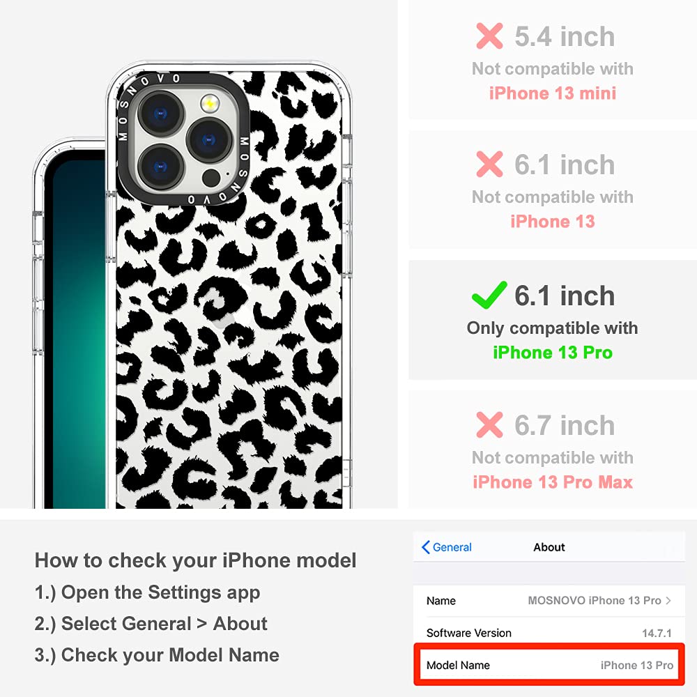 MOSNOVO for iPhone 13 Pro Case, [Buffertech 6.6 ft Drop Impact] [Anti Peel Off] Clear Shockproof TPU Protective Bumper Phone Cases Cover with Black Leopard Print Design for iPhone 13 Pro