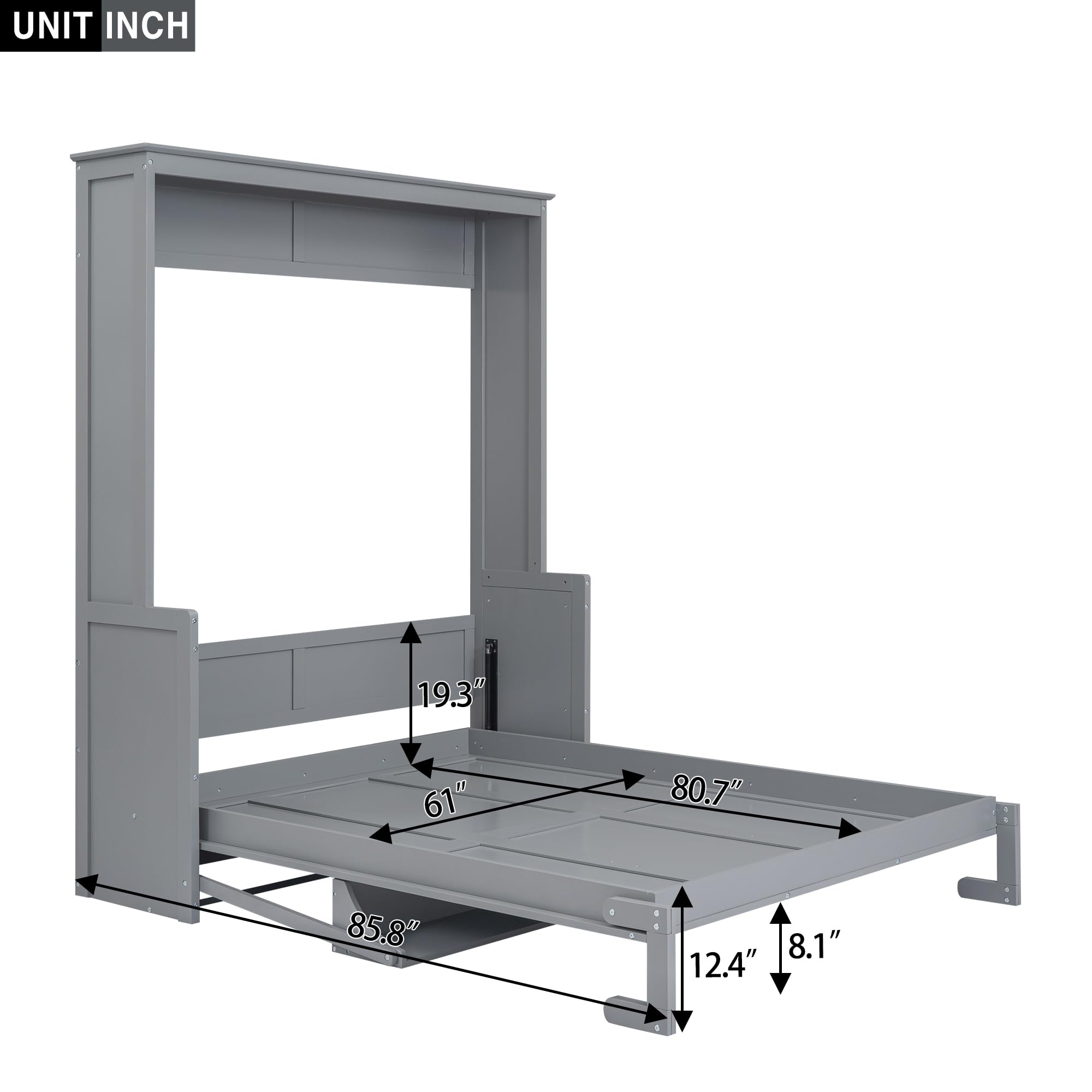 King Size Upholstered Platform Bed with Oversized Padded Backrest, King Bed Frame with Thickening Pine Wooden Slats and Metal Leg, No Box Spring Needed, Grey