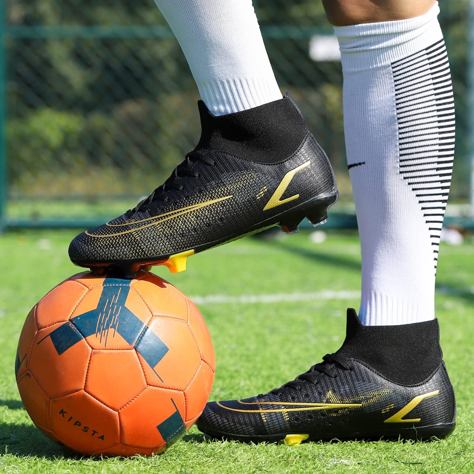 Patomio Eagle Mens Football Cleats Soccer Shoes Breathable Lightweight Durable Non-Slip Training Sneakers Black