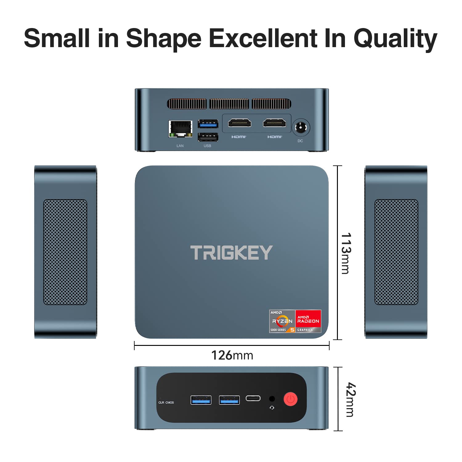 TRIGKEY 6 Core 12 Thread Mini Computer Desktop PC Ryzen 5 5560U(Up to 4.0GHz) 16G DDR4 3200MHz+500G NVME 2350MB/S SSD 15W TPD Micro PC | 6Core 1600MHz HD Graphics | WiFi-6 | BT 5.2 | HDMI +DP| Type-C