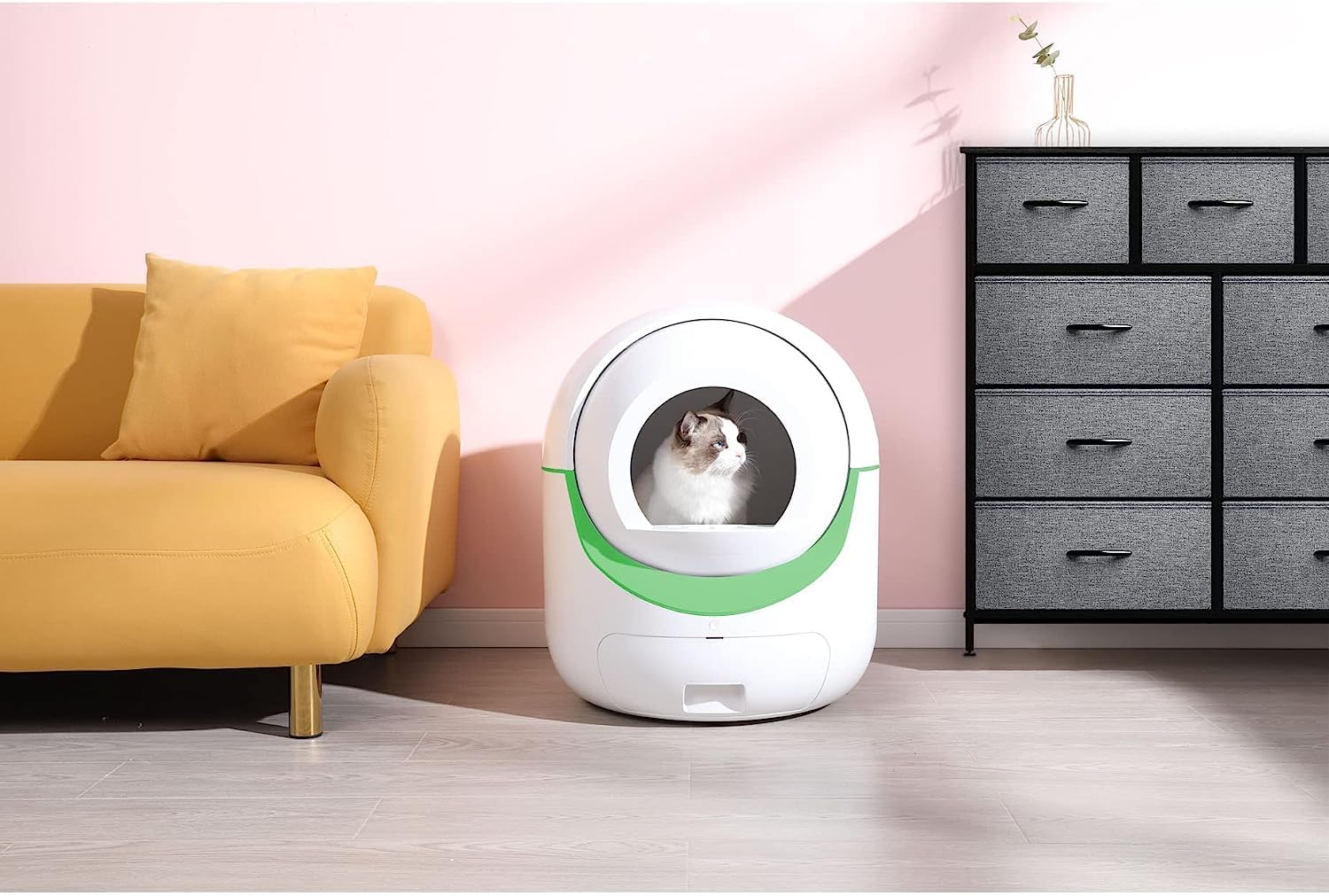 Large Self Cleaning Cat Litter Box, Pretty Automatic Cat Litter Box Robot with APP Control & Safe Alert & Smart Health Monitor for Kitty, Tidy Multiple Cats
