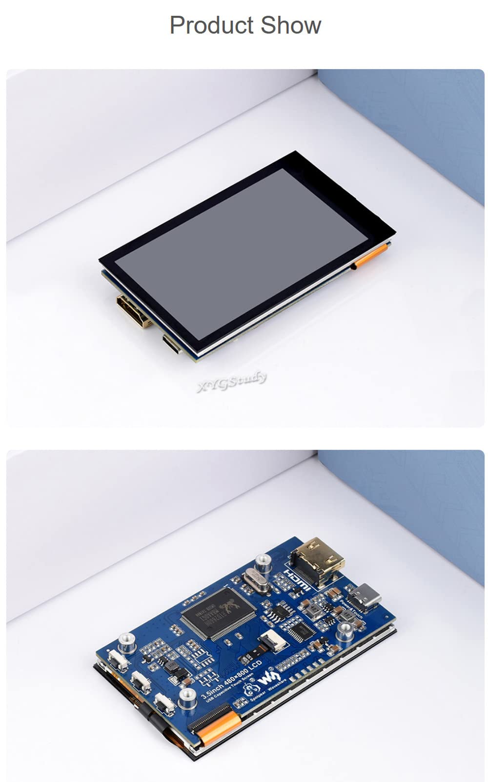 XYGStudy 3.5inch IPS 480×800 HDMI Capacitive Touch LCD Adjustable Brightness Display Panel Supports Raspberry Pi Jetson Nano Supports Windows 11 / 10 / 8.1 / 8 / 7 PC