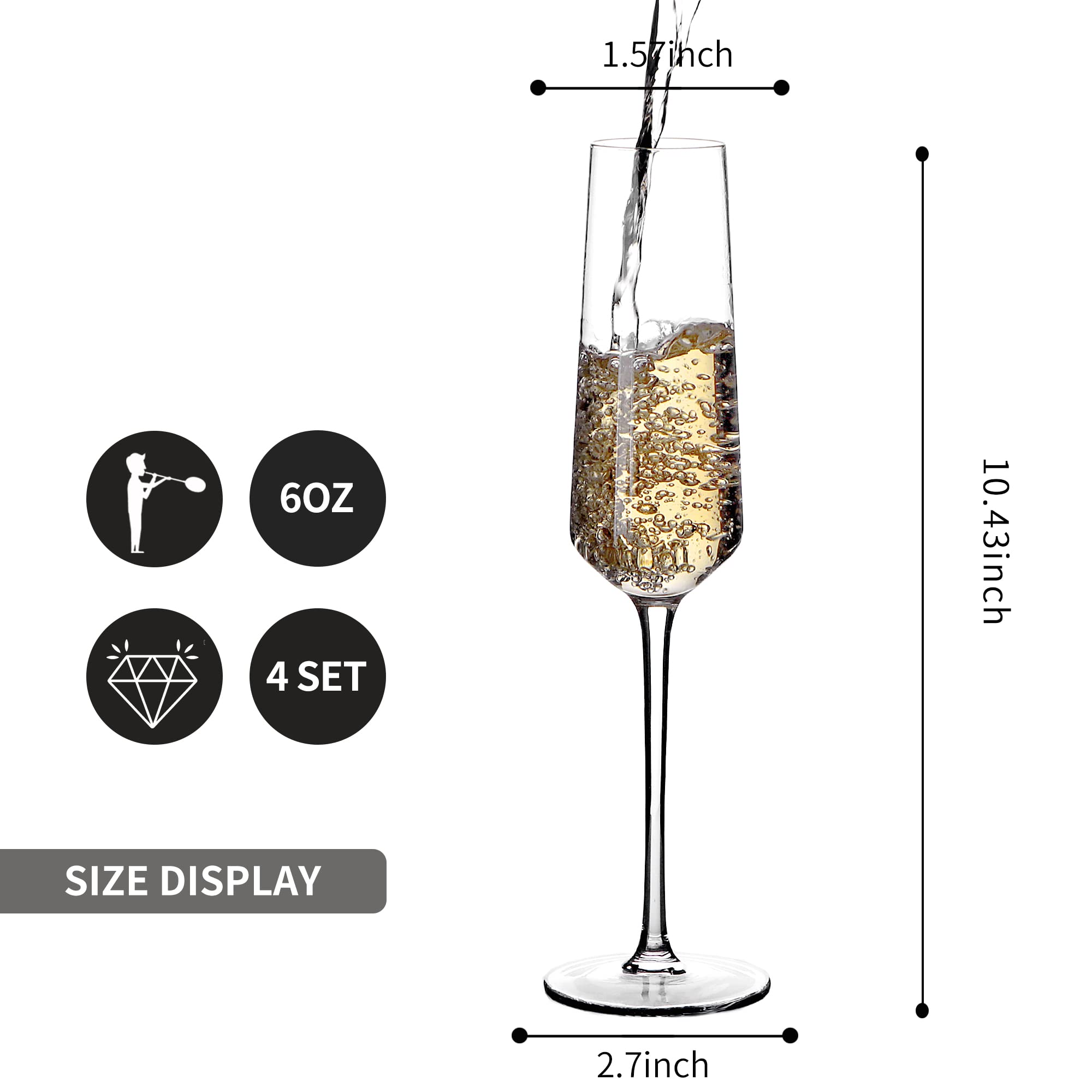 MACLETON Champagne Flutes Set of 4, Premium Stemmed Crystal Champagne Glasses β Exquisite Craftsmanship β Ideal for Home Bar, Special Occasions