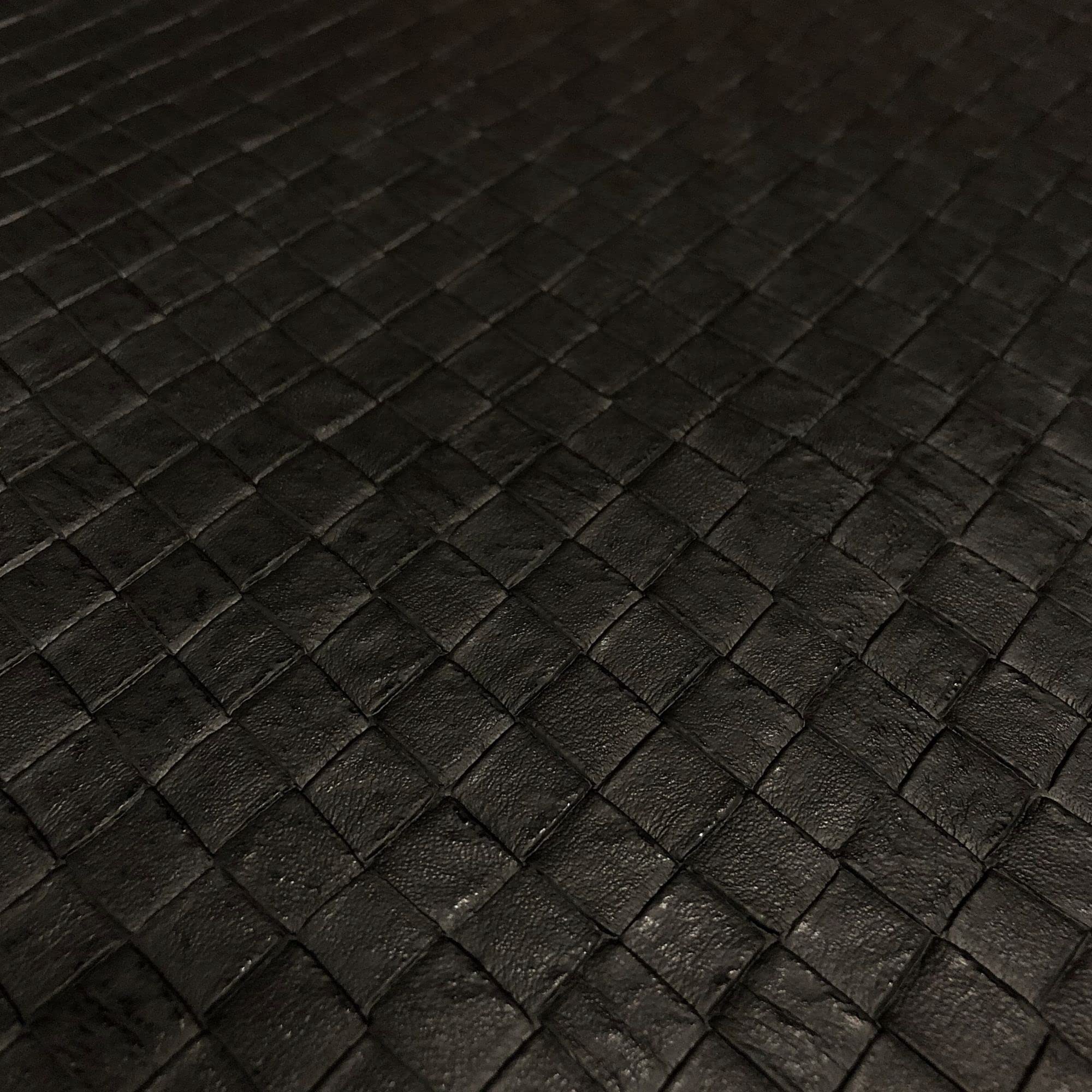 Woven Faux Leather Fabric, Embossed Soft Basketweave Vinyl, Textured Crafts DIY and Upholstery Pleather Sheets - Individual 1 Yard Cut 36"x54" (Black)