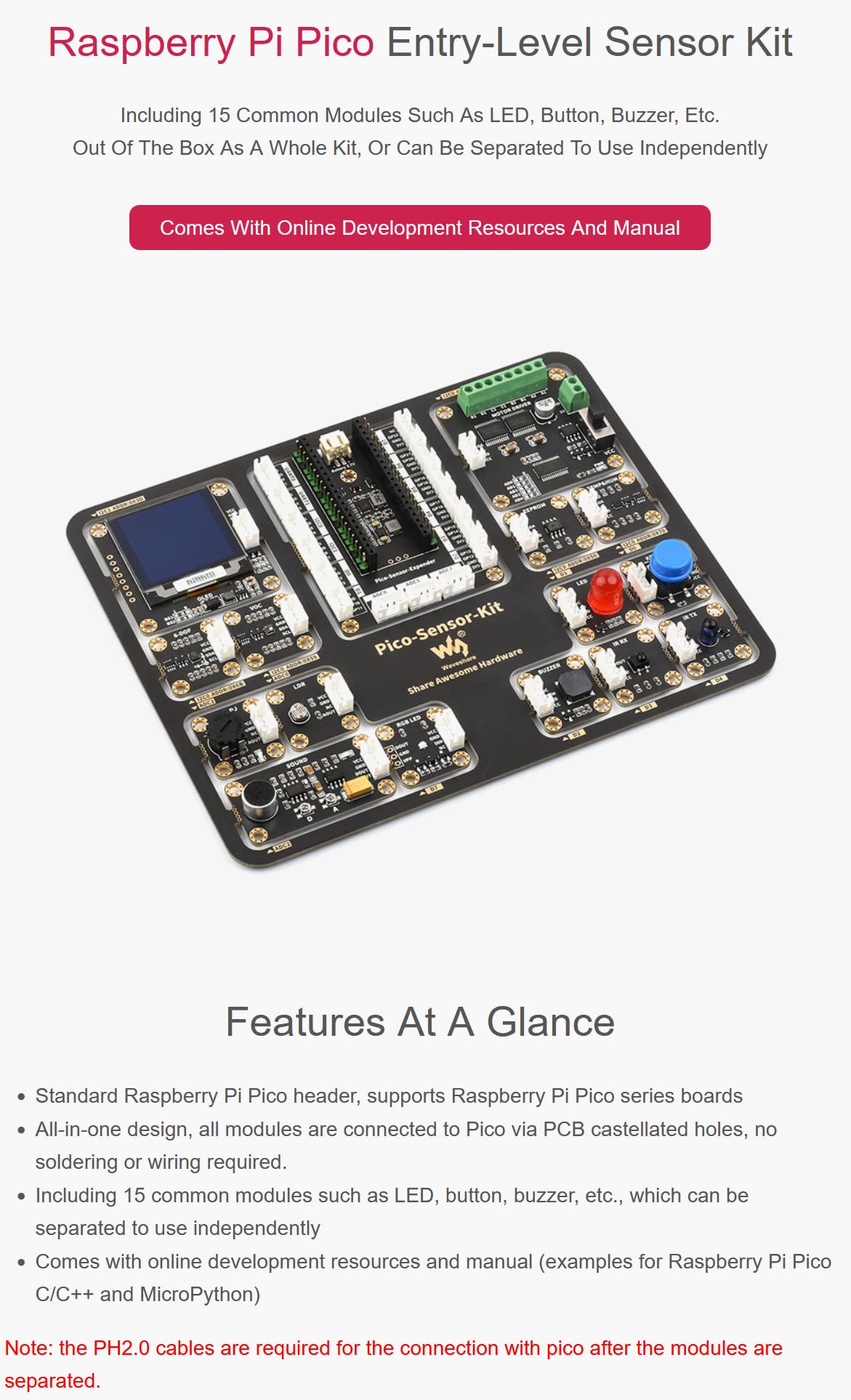 XYGStudy Raspberry Pi Pico Entry-Level Sensor All-in-one Design Kit, Including Pico Expansion Board and 15 Common Modules (Pico-Sensor-Kit-B)