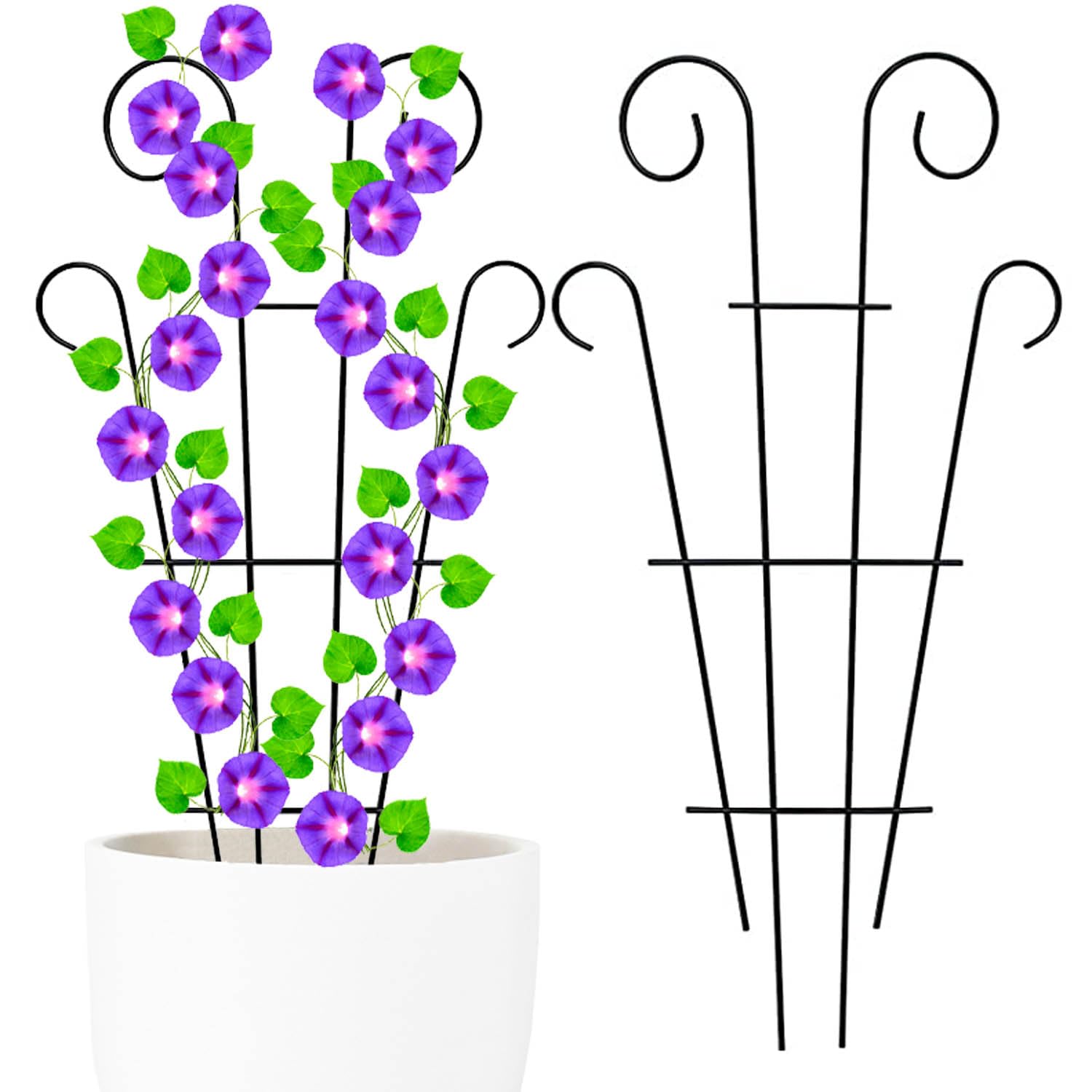 Mklsit 24'' Plant Trellis for Potted Plants, Indoor/Outdoor Garden Trellis for Climbing Plants, Sturdy Metal Pot Trellis for Houseplants Flowers Climbing Vines Ivy, Pack of 2, Black