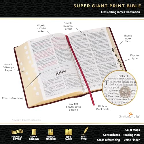 KJV Holy Bible, Super Giant Print Faux Leather Red Letter Edition - Thumb Index & Ribbon Marker, King James Version, Burgundy