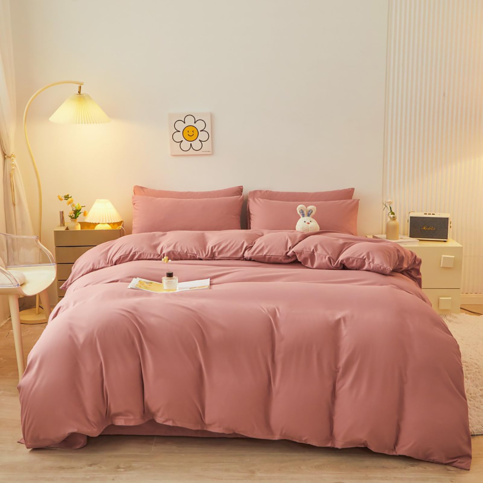 Luxlovery Pink Comforter Set Queen Blush Pink Comforter Sets Full Women Dusty Rose Mauve Qulits Comfy Soft Light Pink Comforter Blanket Breathable Comforter Set with 2 Pillowcases