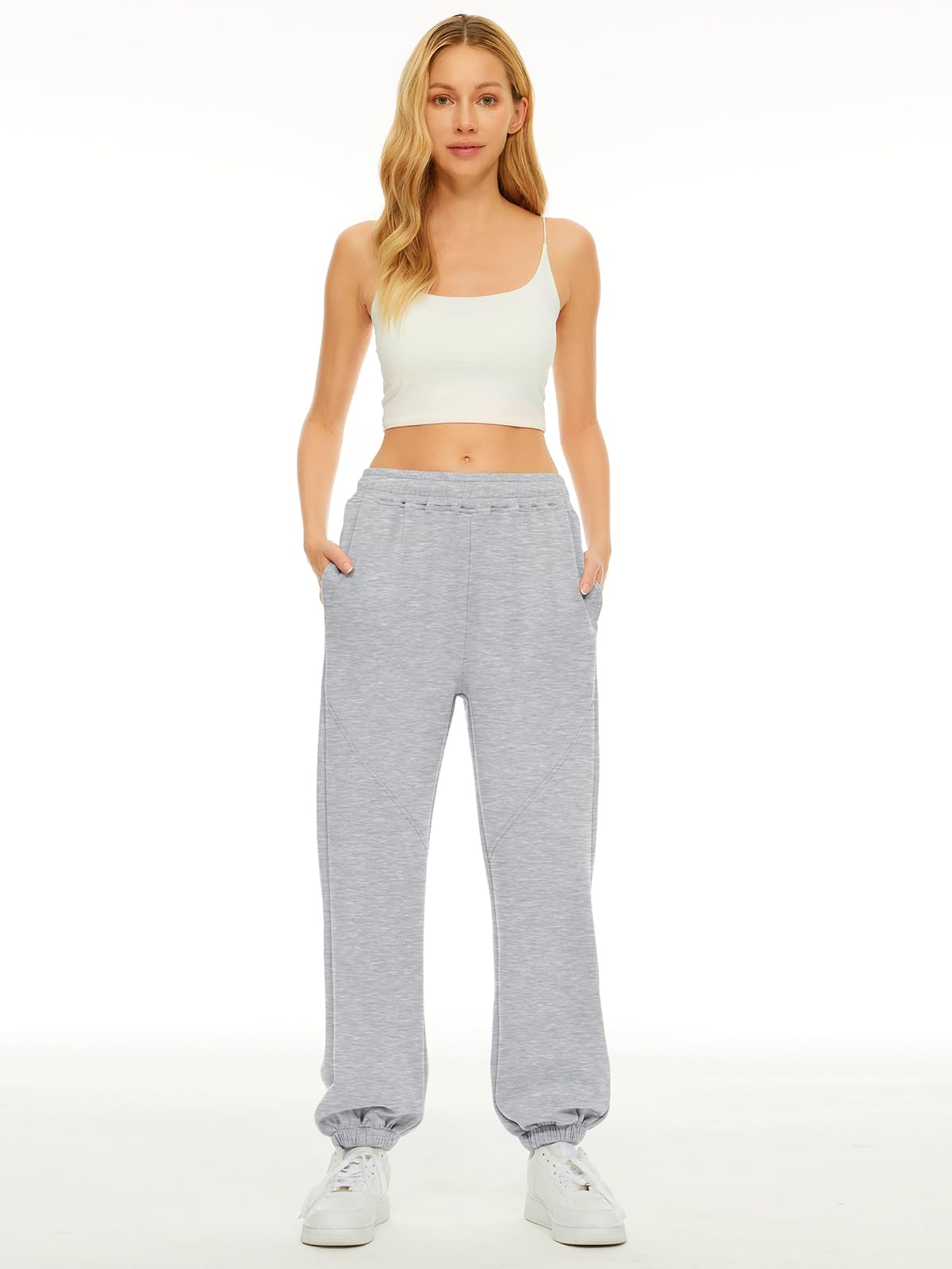 LILLUSORY Women's Sweatpants Wide Leg High Waisted Straight Leg Aesthetic Clothing Cozy Pants with Pockets Light Grey