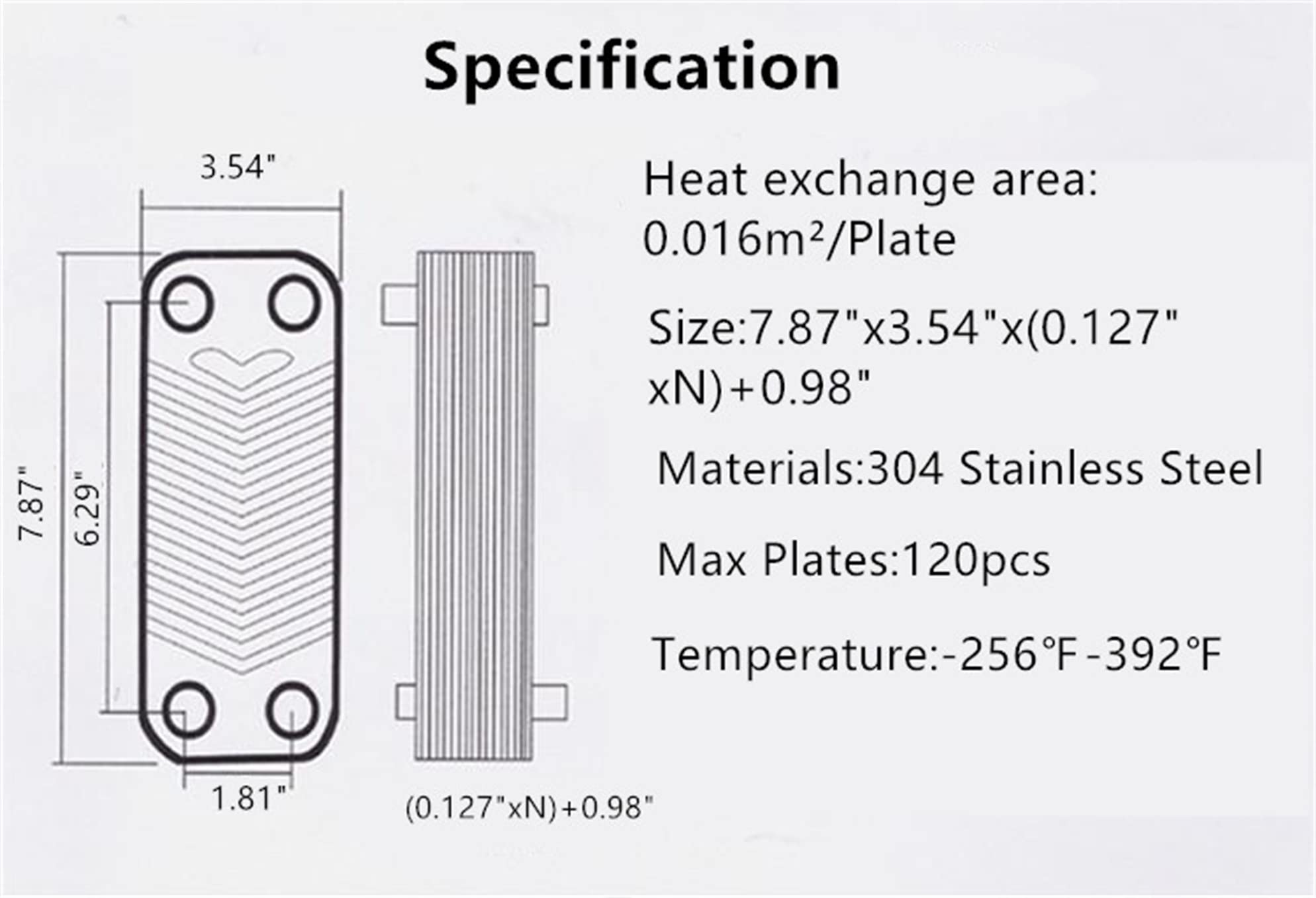 KK5 Brazed Plate Heat Exchanger Water to Water with Copper and SS304 Stainless Steel Plates for Floor Heating, Water Heating, Snow Melting