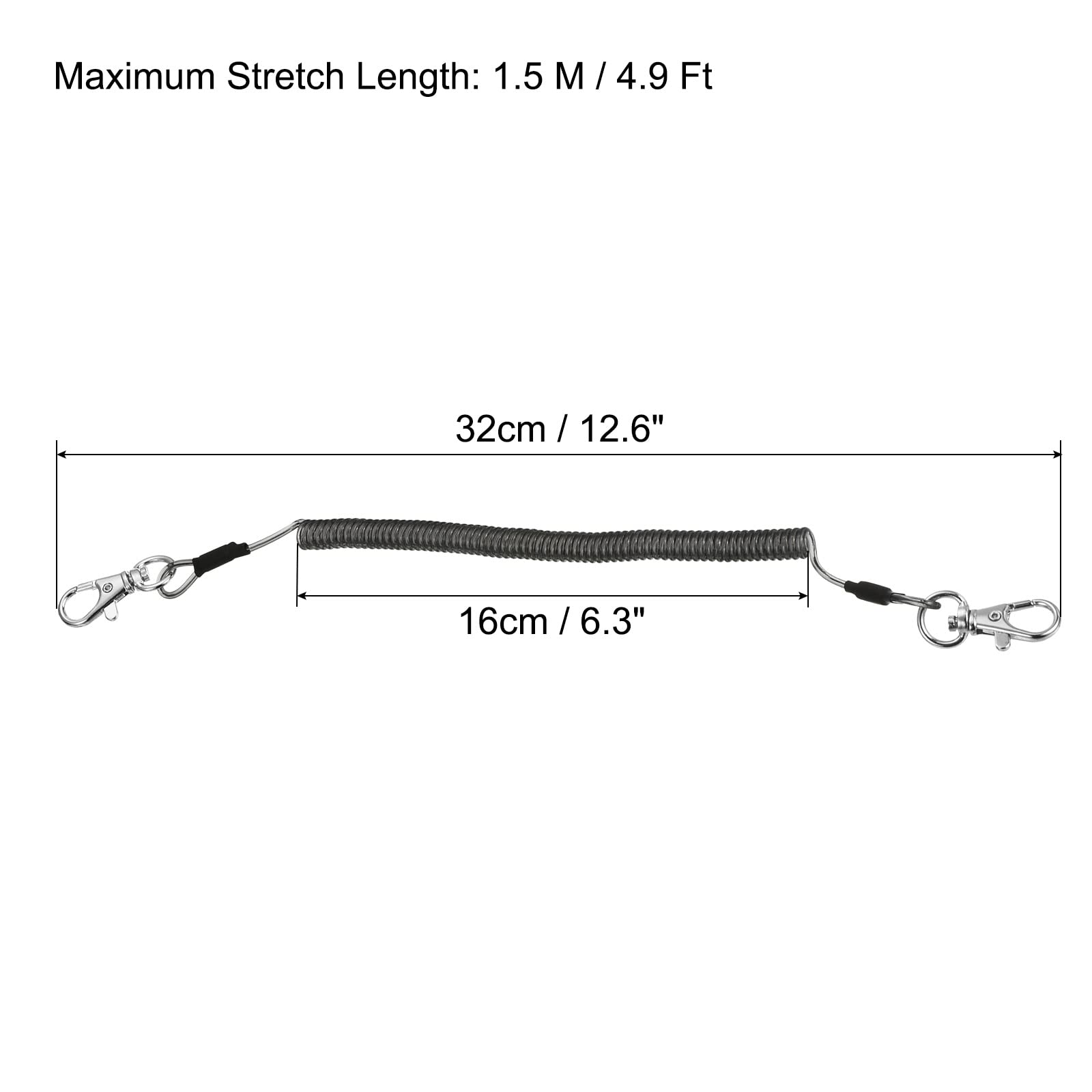 PATIKIL 4.9ft Fishing Coiled Lanyard, 2 Pack Heavy Spring Safety Rope Cord Tool Lanyard Retractable with Metal Clasp for Rods Tackle Paddles, Clear Black
