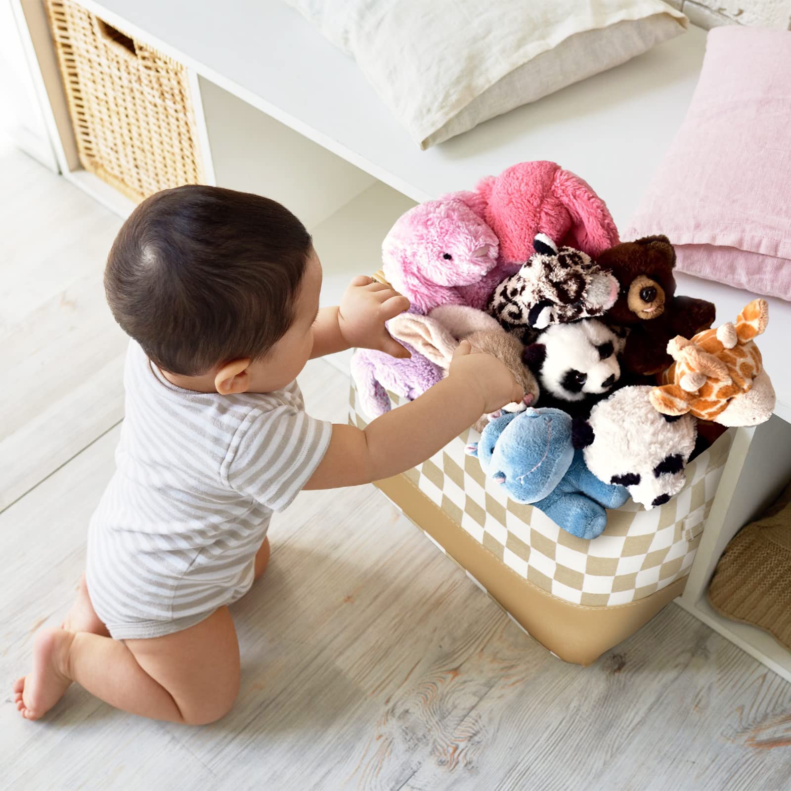 LittleMax 3 Pack Small Storage Baskets Bins Foldable Storage Boxes for Organizing Toys Books Shelves Storage Bins Basket Organizer Fabric Storage Cubes - White and Black