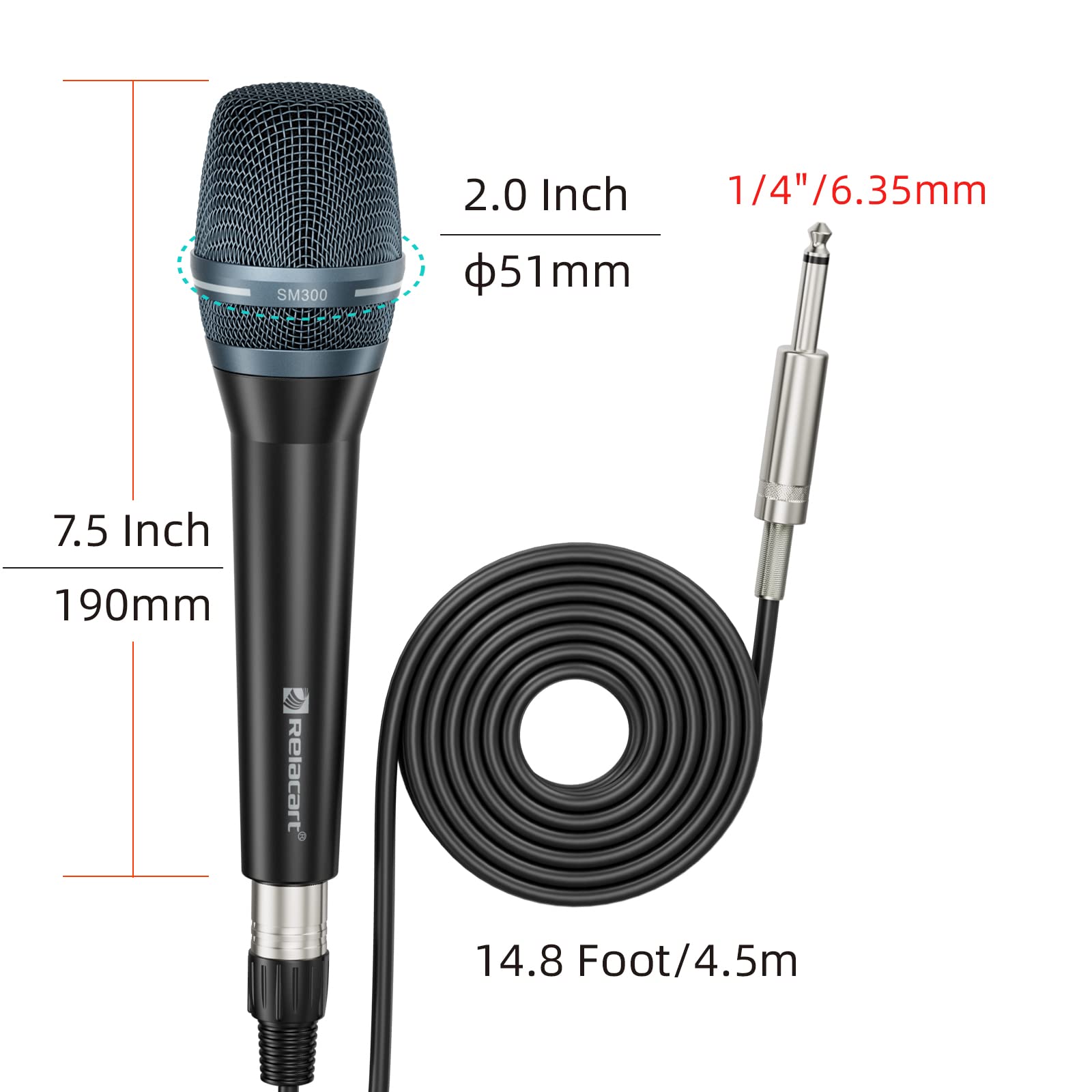 RELACART Dynamic Microphone SM300 High-Performance Cardioid Vocal All Metal Wired Mic for Singing Speech & Presentation Podcasting