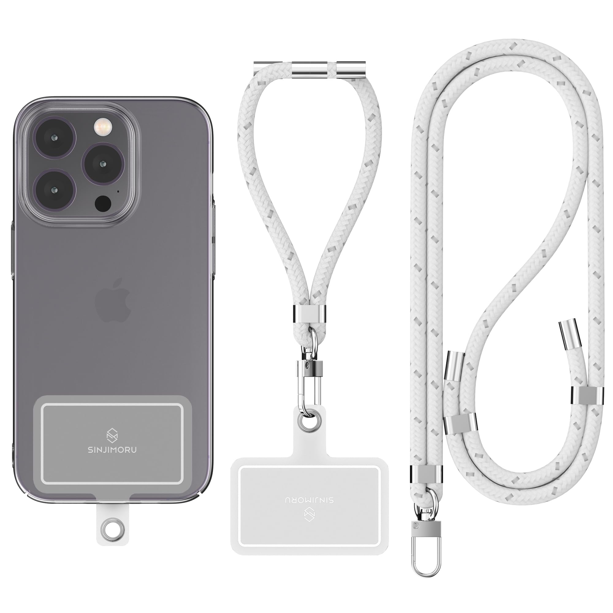 Sinjimoru Cell Phone Lanyard for Phone Case (2Packs), with Adjustable Phone Strap for Wrist Compatible with Key Holder & ID Card Holder. Sinji Strap Sporty White