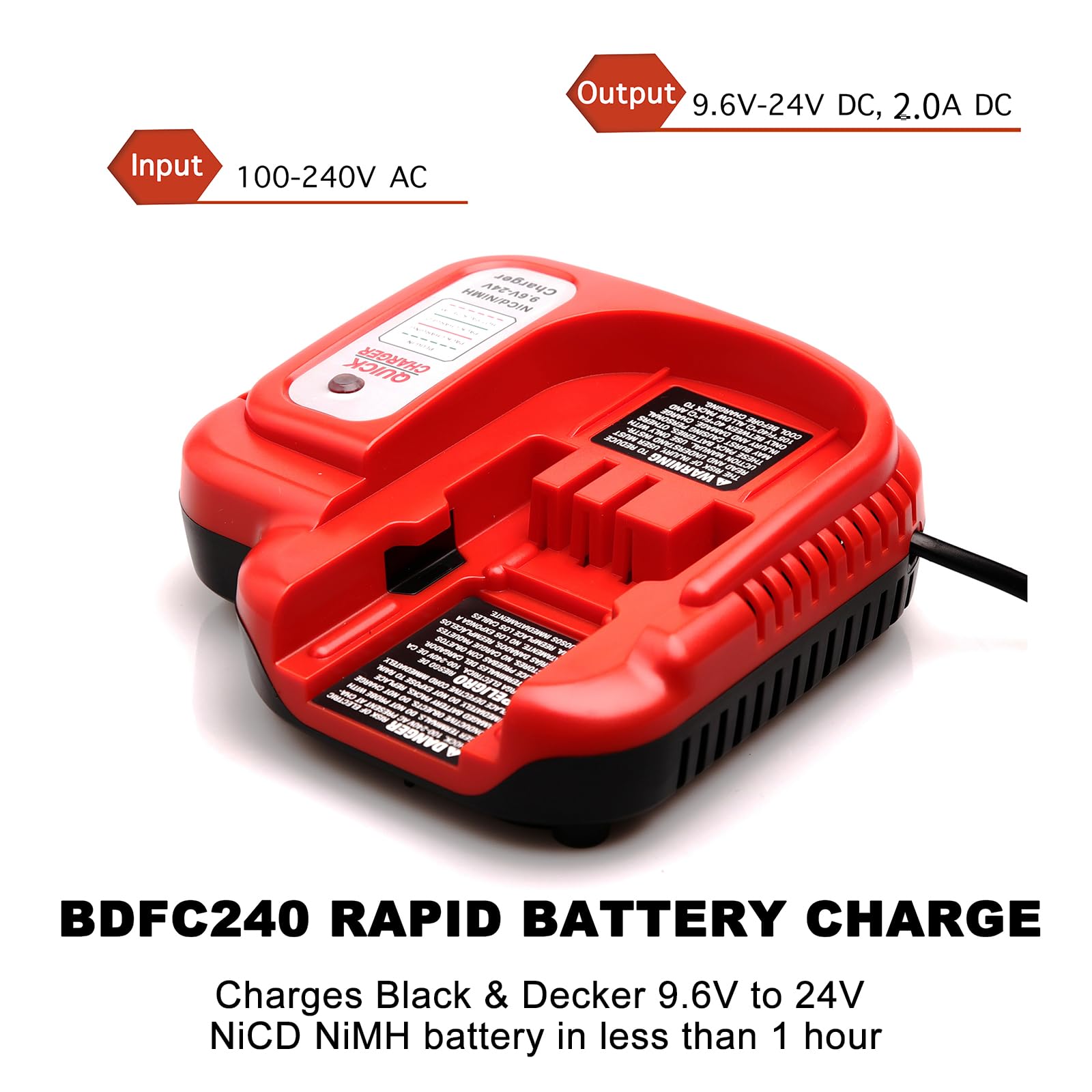 Lilocaja BDFC240 9.6V-24V Multi-Volt Battery Charger, Compatible with Black and Decker 9.6V 12V 14.4V 18V 24V NiCad & NiMh Battery(NOT FIT Lithium Battery)