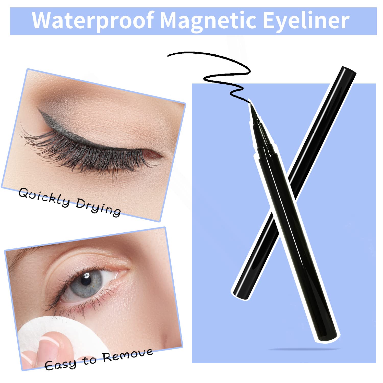 Magnetic Eyelashes and Eyeliner Set, Premium 3D Natural Magnetic Lashes with Eyeliners and Tweezer, Lightweight and Sweat-proof False Eyelashes, No Glue Required (ML)