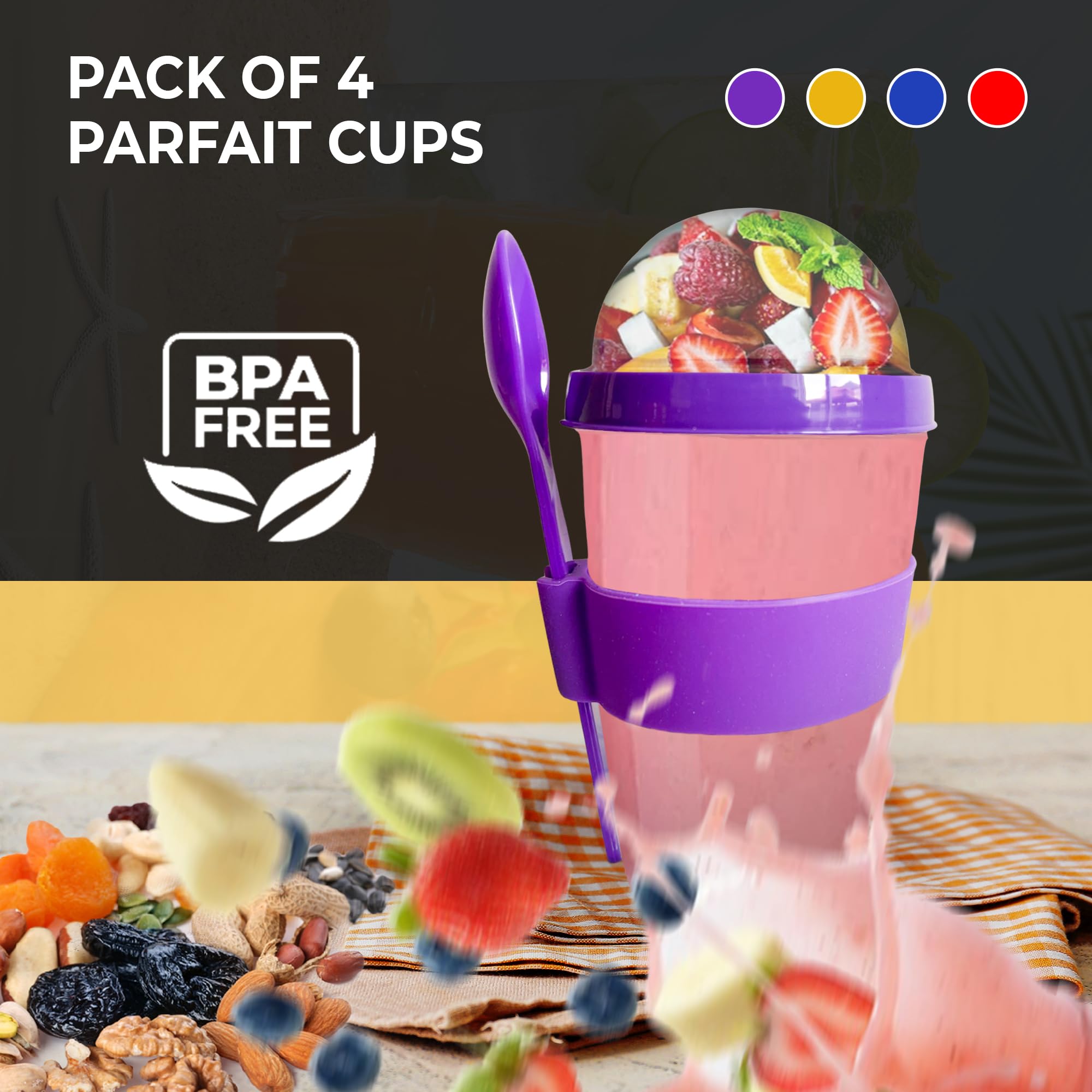 Minial Wave 3 Pack 19 Oz Overnight Oats Containers with Lids & 11.8 Oz Yogurt Parfait Cups for breakfast, Travel, Gym, Office-Crunch Cups for Cereal and Milk on the Go- Oatmeal container