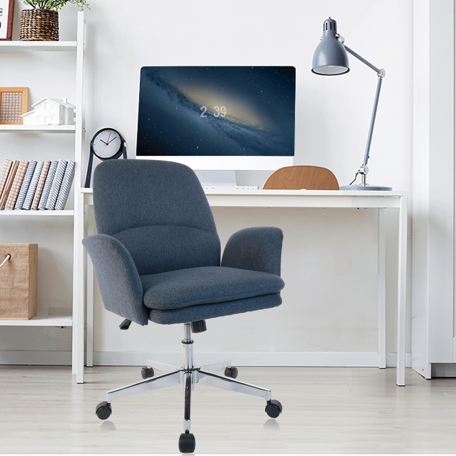 KLASIKA Home Office Chair Swivel Adjustable Rolling Ergonomic Mid Back Desk Chair with Upholstered Armrests Lumbar Support for Bedroom Living Room Studying Set of 2 Grey