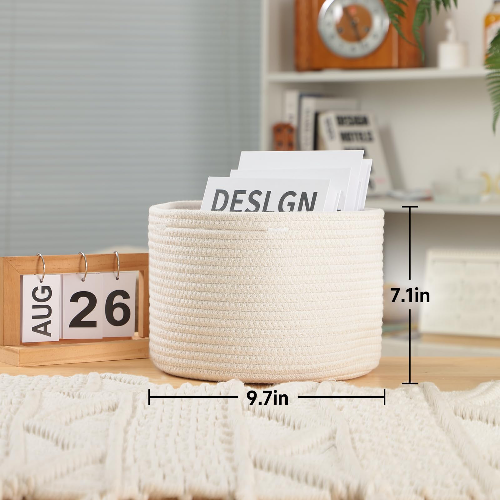 MiniArk Small Storage Basket for Organizing | Cube Shelf Closet Storage Baskets | 9.7ร9.7ร7.1โ Cute Baby Basket for Nursery | Woven Rope Basket Bins | Gift Basket Easter | Round 3 Packs Off White