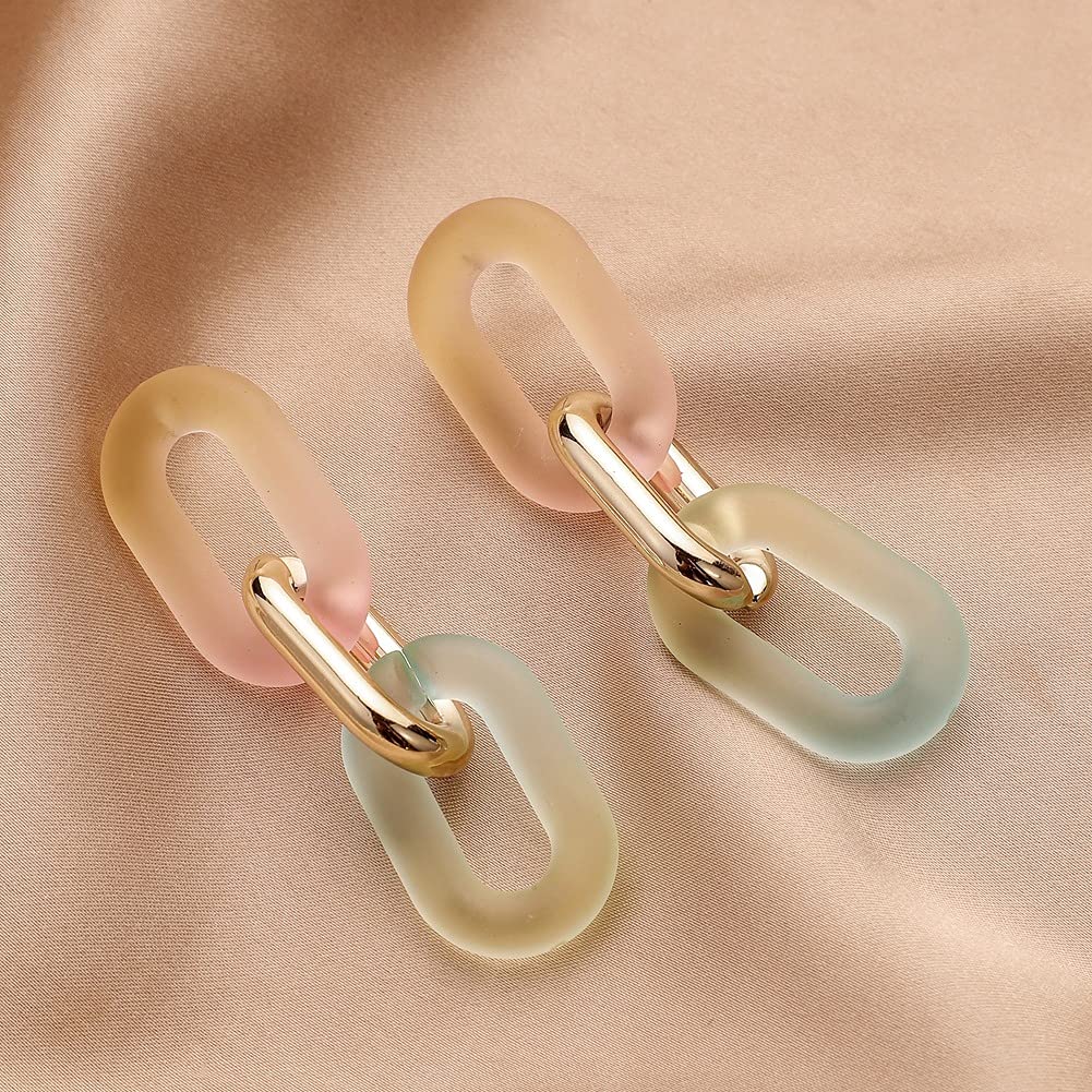 Oval Resin Acrylic Dangle Drop Stud Earrings Sterling Silver Pins Rainbow Multi Color Thick Chunky Chain Bohemia Statement Dangle Earring Studs Fashion Jewelry Gifts for Women