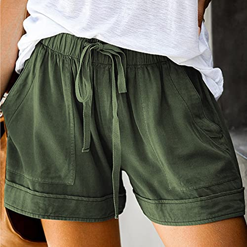 Shorts for Women Plus Size Loose Comfy Drawstring Short Pants Casual Elastic Waist Pocketed Summer Beach Workout Shorts Army Green