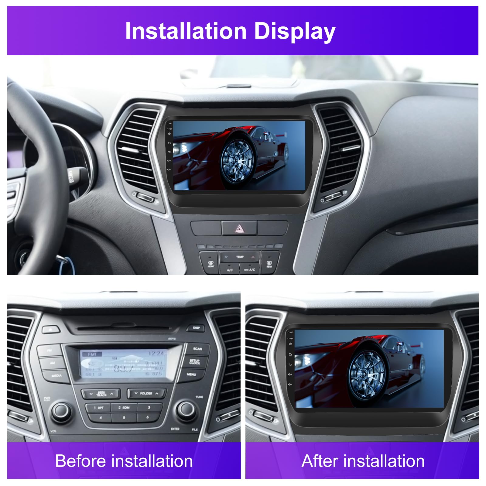 Roinvou [2G+64G] for Hyundai Santa Fe 2013-2017 Car Radio with Wireless Carplay/Android Auto, 9 Inch Android 13 IPS Touch Screen Car Stereo, Bluetooth, GPS, WiFi, SWC, HiFi + AHD Backup Camera