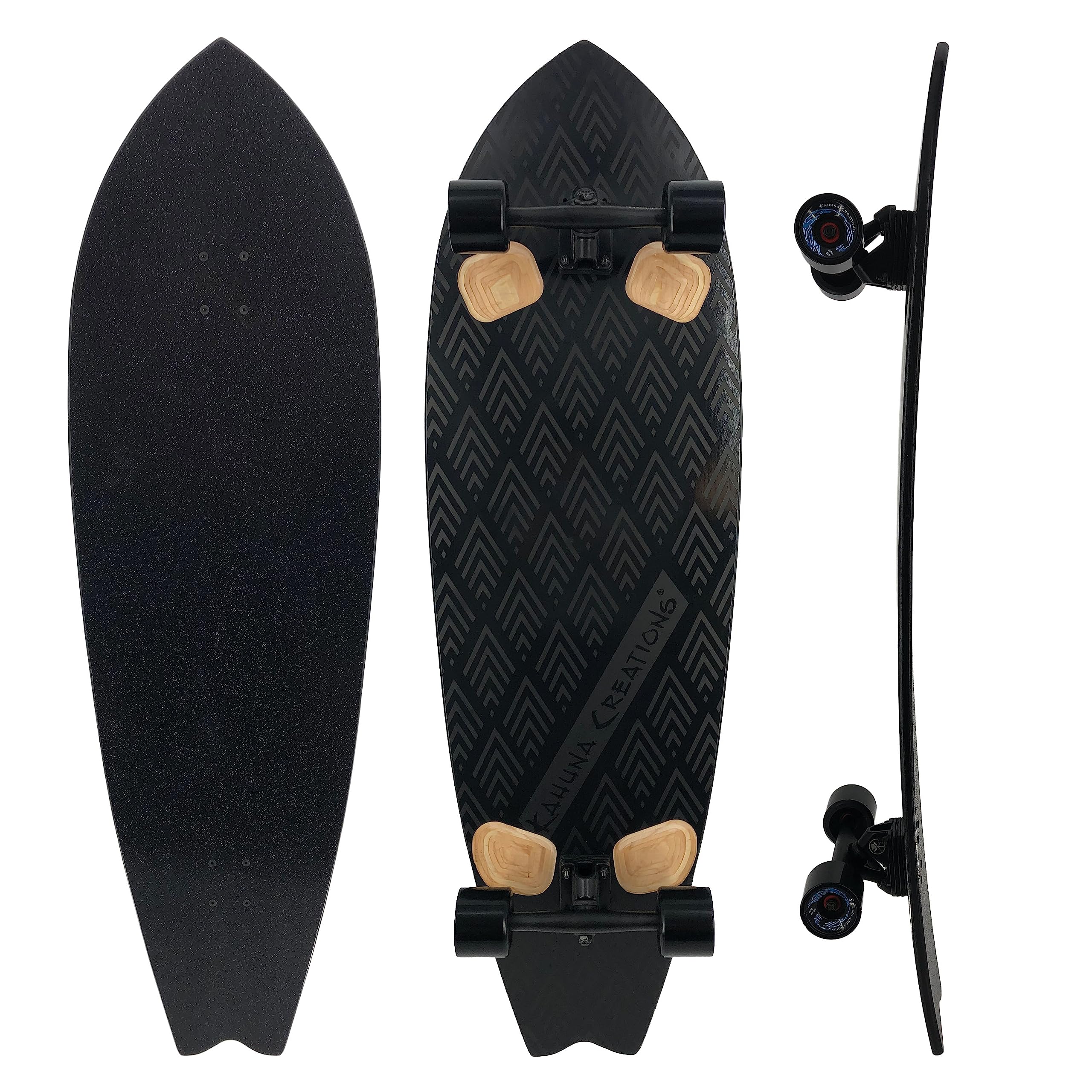 Kahuna Creations 46” Longboard Skateboard Fishtail Rocker Cruiser w/ 180mm Trucks, 69mm 82a Wheels, ABEC7 Bearings … (Shaka Kahili)