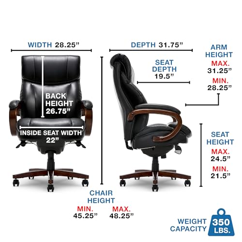 La-Z-Boy Trafford Big and Tall Executive Office Chair with AIR Technology, High Back Ergonomic Lumbar Support, Black Bonded Leather