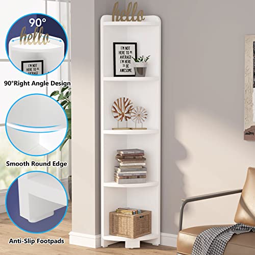 Tribesigns White Corner Shelf, 5 Tier Wood Wall Corner Bookshelf with Anti-Slip Pad, Corner Storage Rack Shelves Display Plant Flower, Stand Ladder Bookcase for Home Office Kitchen Bedroom