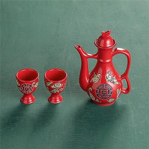MMLLZEL Wedding Supplies Gift Chinese Ceramic Red Wine Set Wedding Cross Glass Wine Wine Glass Wine Pot