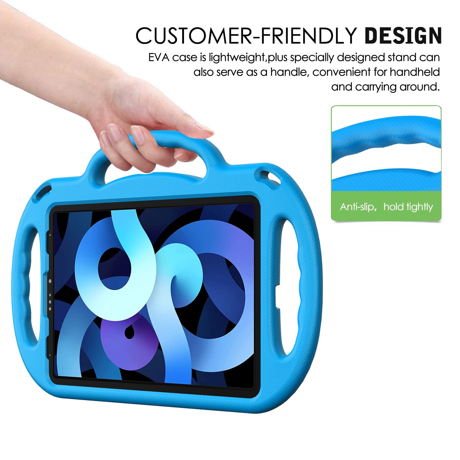 TIRIN Kids Case for iPad Air 5th/4th Generation 2022/2020, iPad Pro 11 Case 2021/2020/2018, Shockproof Protective Case with Shoulder Strap Handle Stand Case for 10.9 inch, Blue