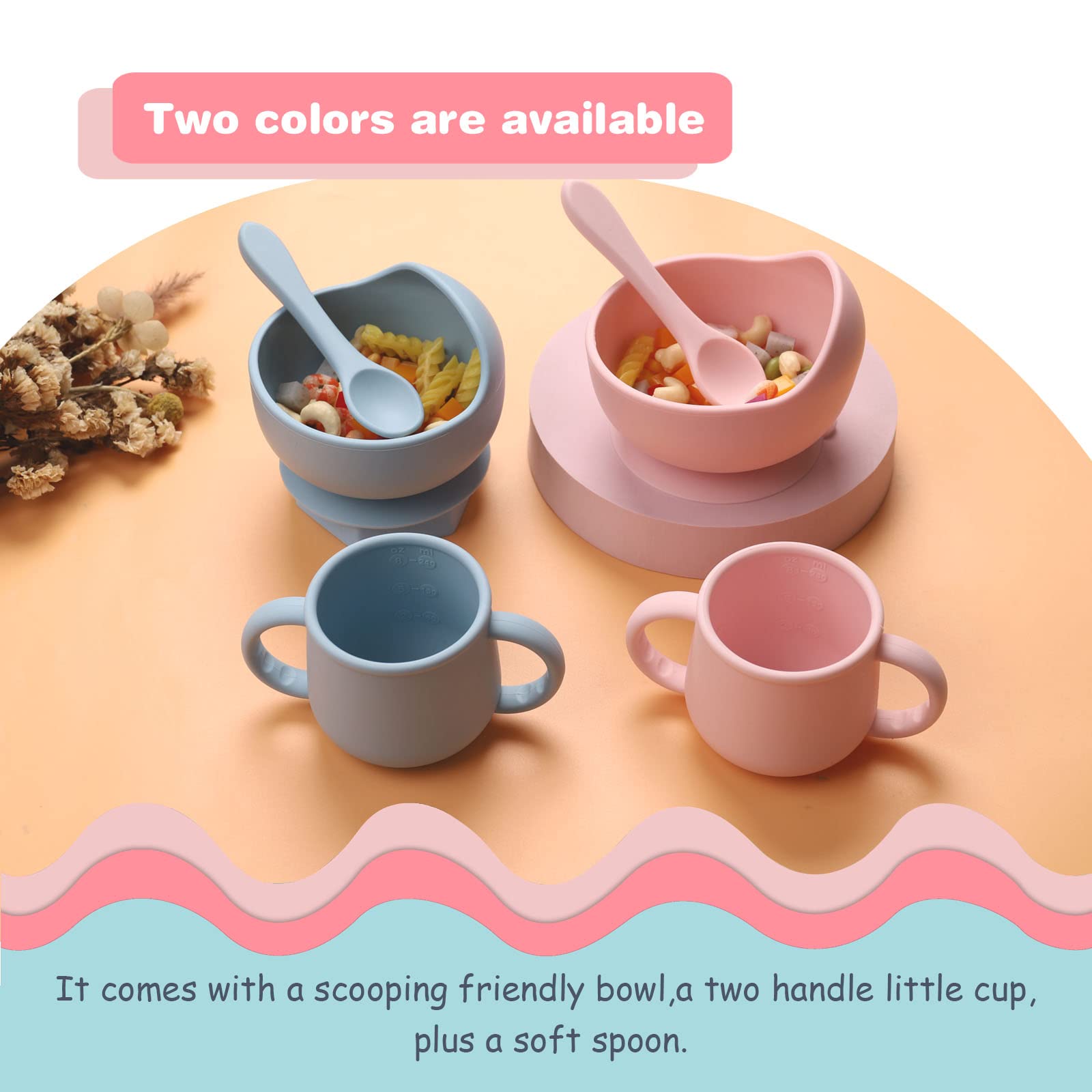 teanpoon suction bowls for baby|suction bowls for toddlers|Toddler Cups 100% Tiny Silicone Drinking Training Cup for Baby|Silicone Baby Feeding Set|2 easy- grip handles