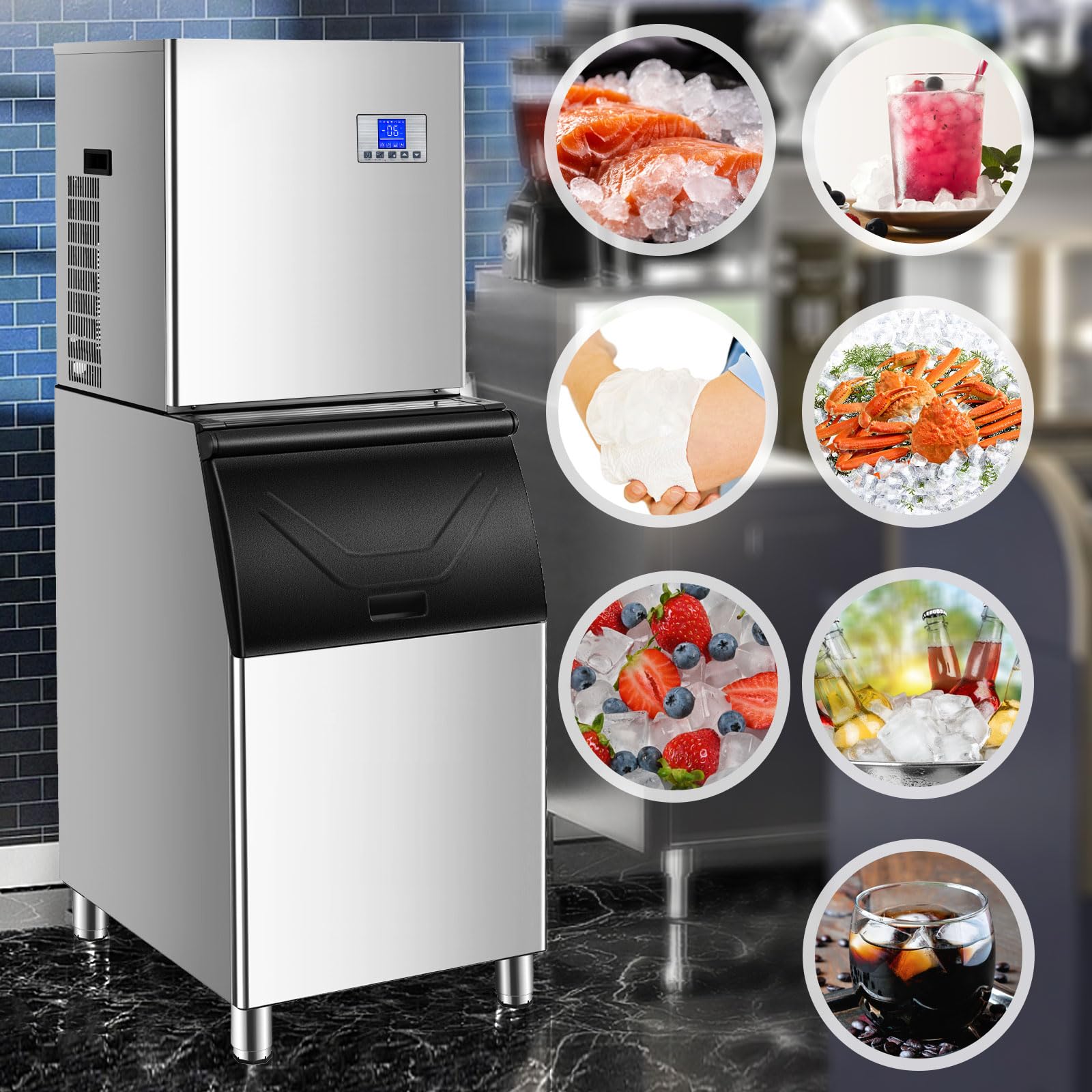 LoJok Commercial Ice Maker Machine 344LBS/24H, Ice Maker with 24H Smart Appointment Scheldluing Ice Making, Industrial Ice Machine with 165LBS Large Storage Bin, Ice Ready in 15 mins