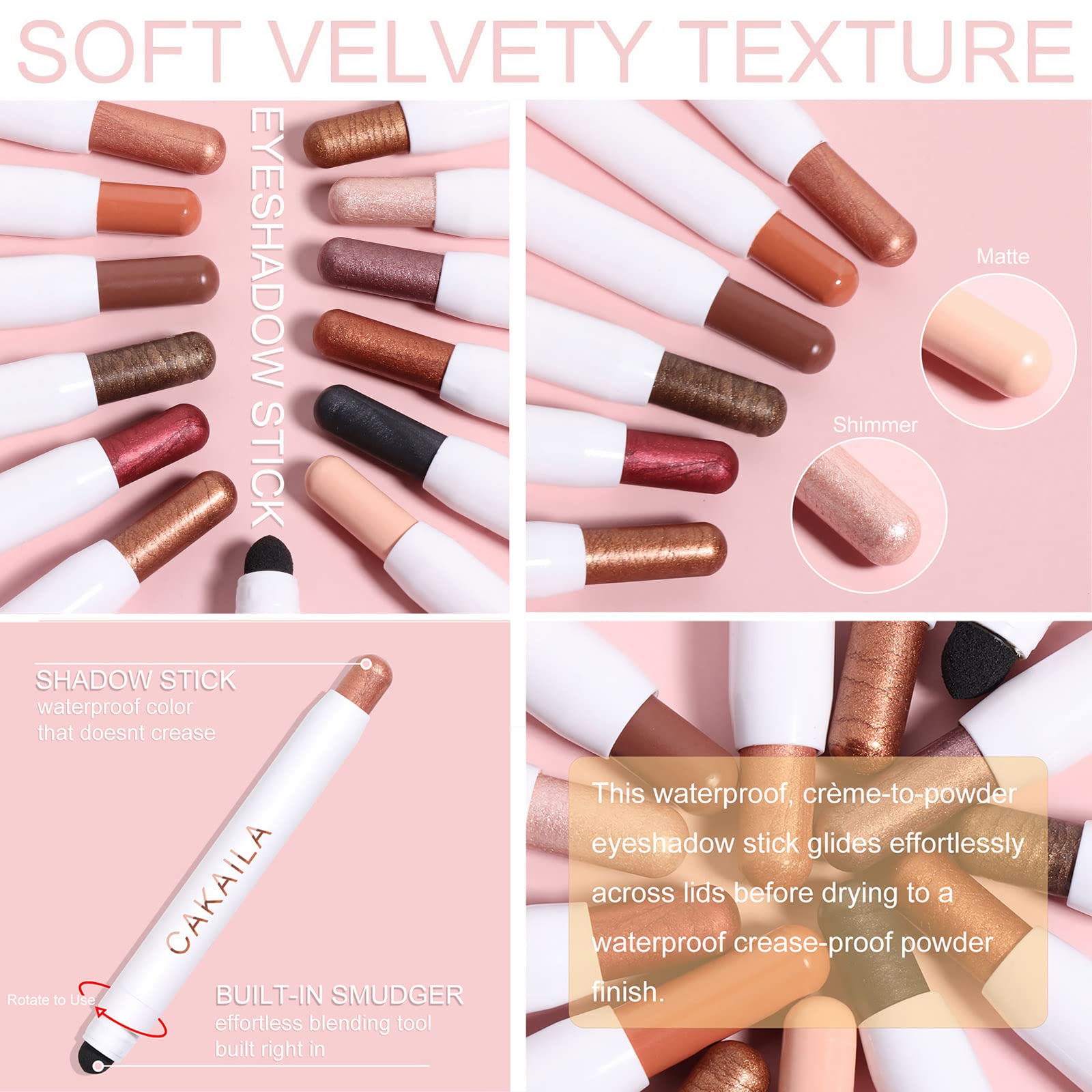 SUMEITANG 12 PCS Cream Eyeshadow Stick, Matte Shimmer Glitter Eye Shadow Sticks Set Eye Brightener Pencil Crayon, Highlighting Makeup Sticks, Soft & Smooth, Easy To Color, Multi-Dimensional Eyes Look